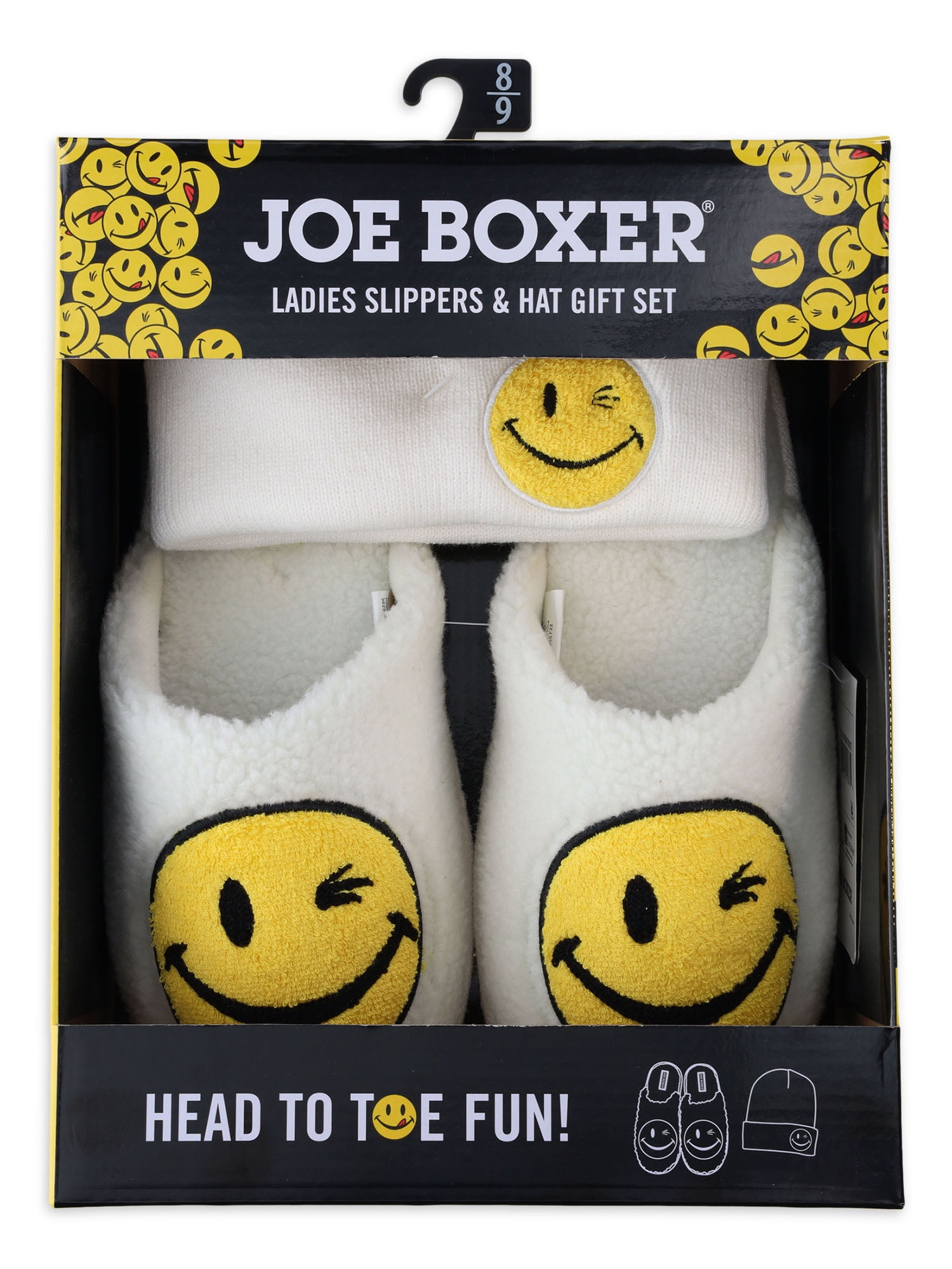 Joe Boxer Women's Smiley Face Slipper & Hat Gift Set - Walmart.com