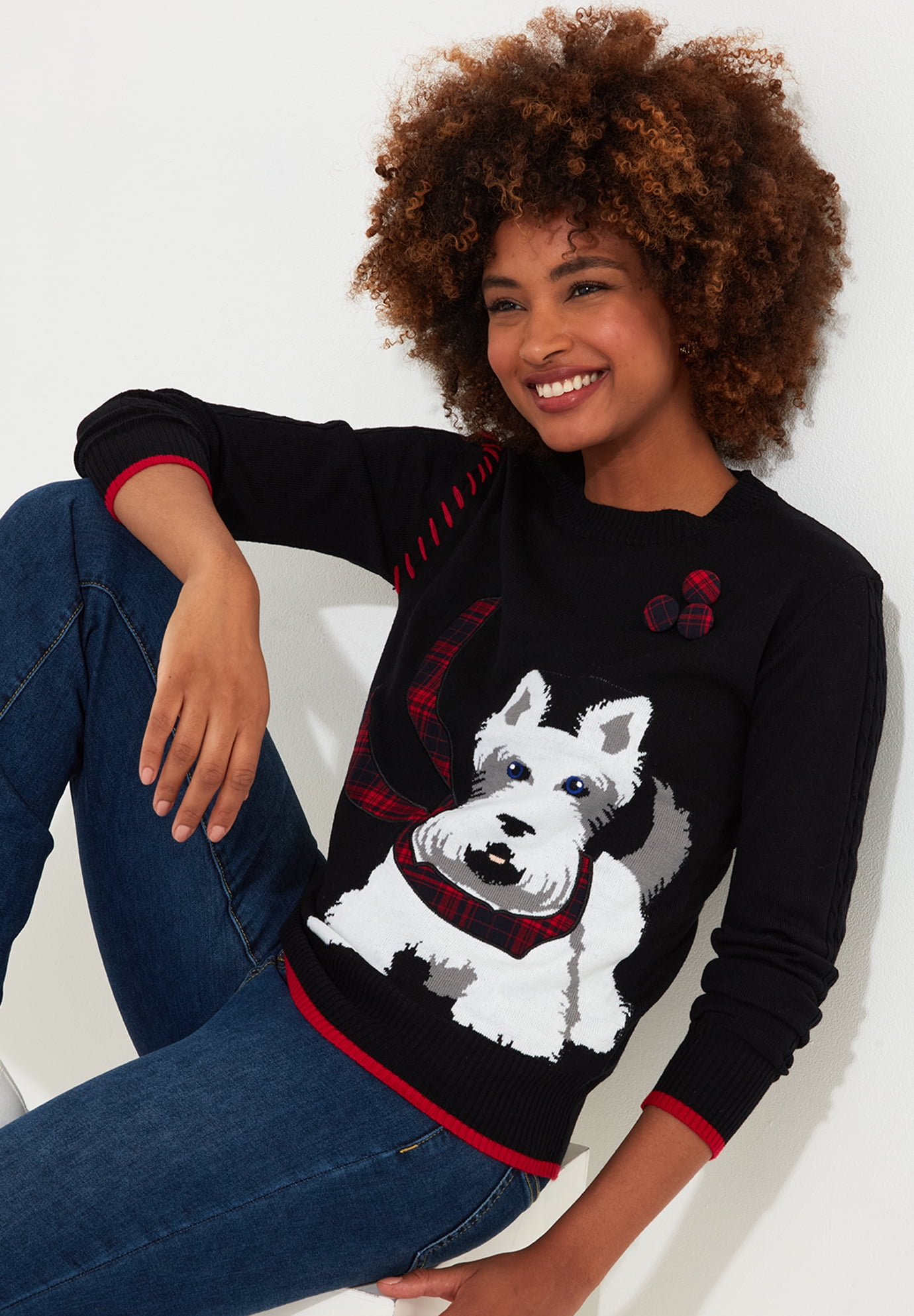 Joe Browns Women's Plus Size Puppy In Plaid Pullover Novelty Sweater ...
