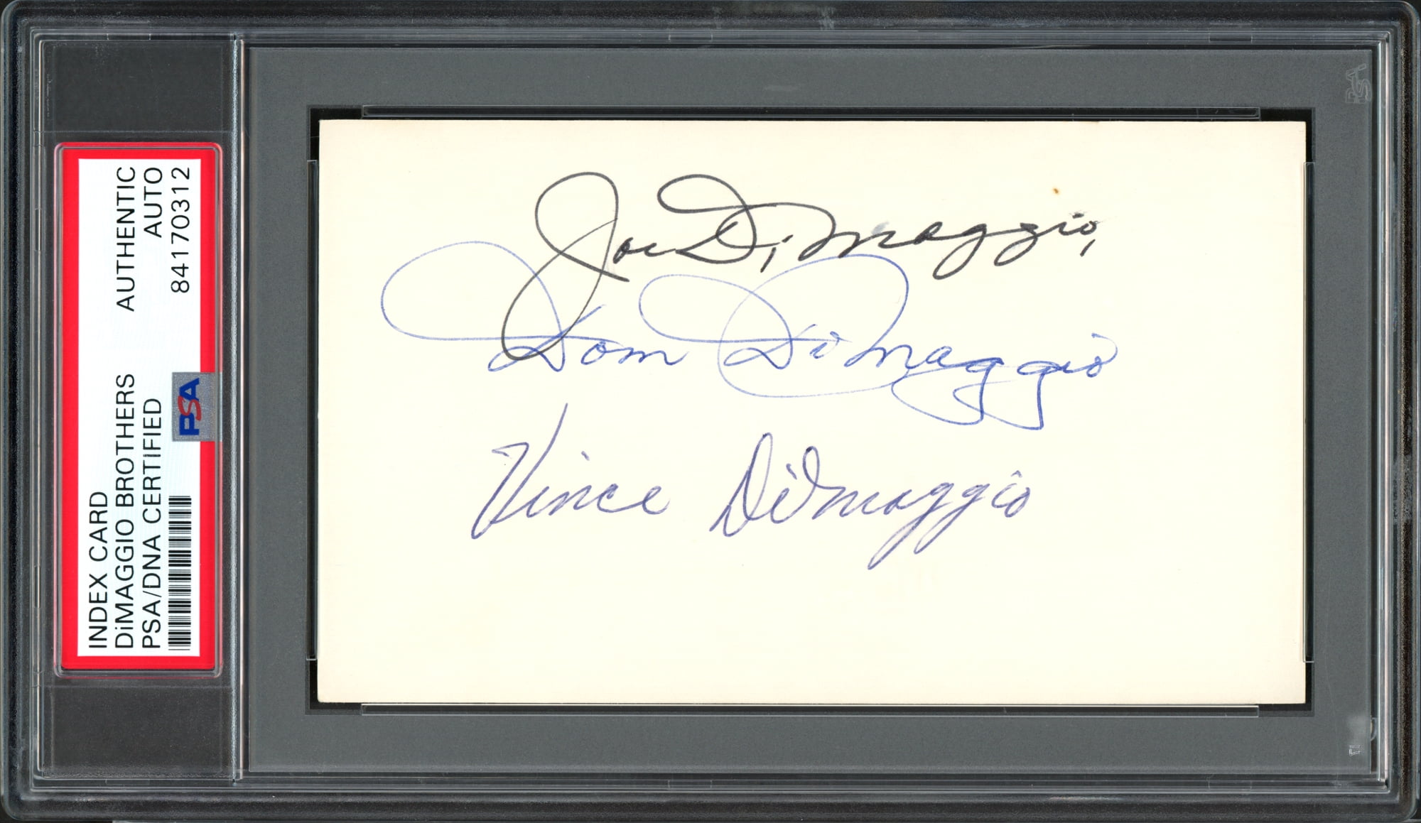 Joe DiMaggio, Vince DiMaggio & Dom DiMaggio Autographed 3x5 Index Card ...