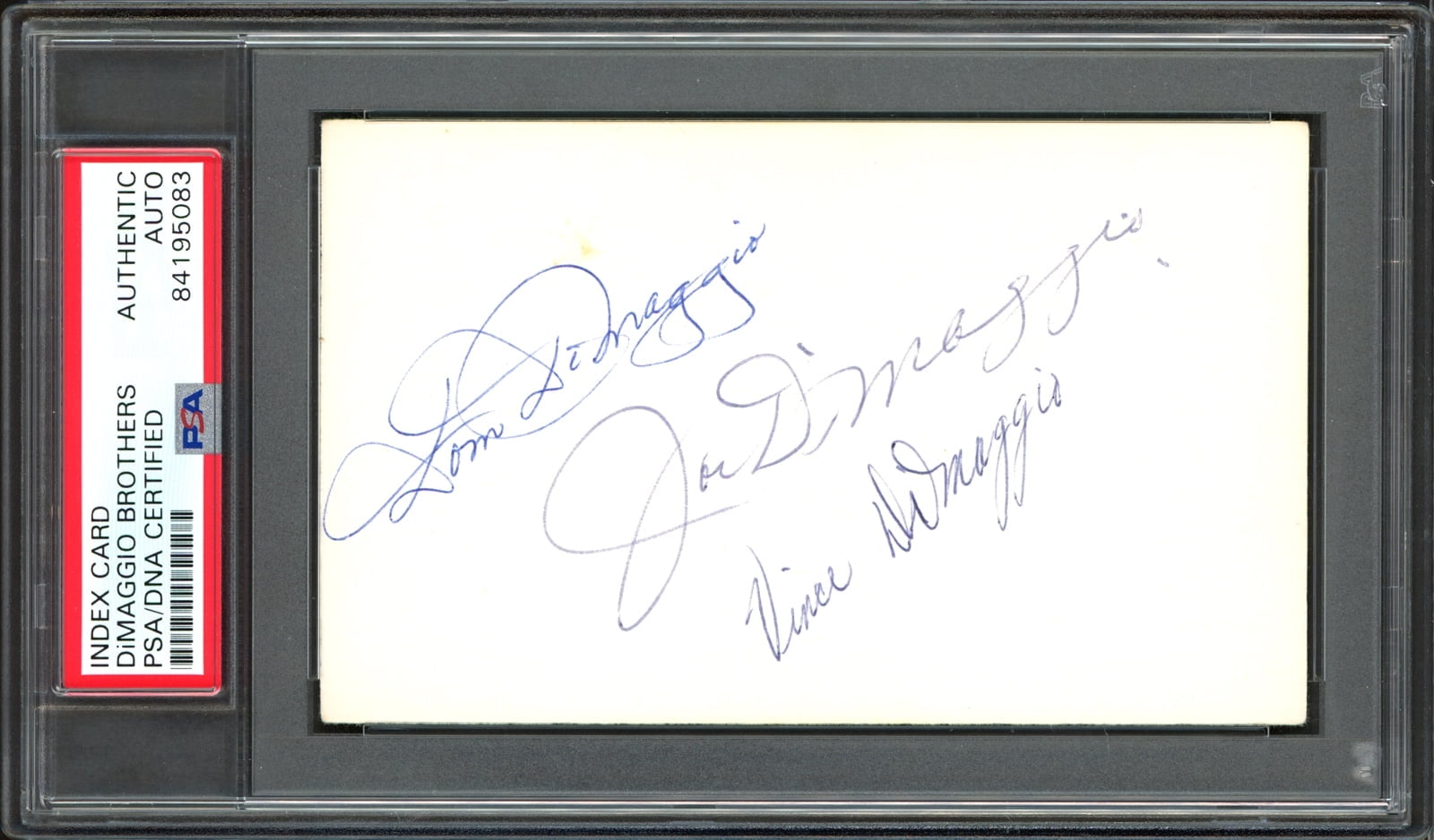 Joe DiMaggio, Vince DiMaggio & Dom DiMaggio Autographed 3x5 Index Card ...