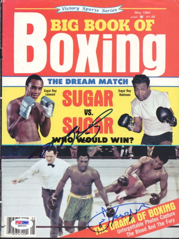 Joe Frazier & Sugar Ray Leonard Autographed Boxing Magazine Cover PSA ...