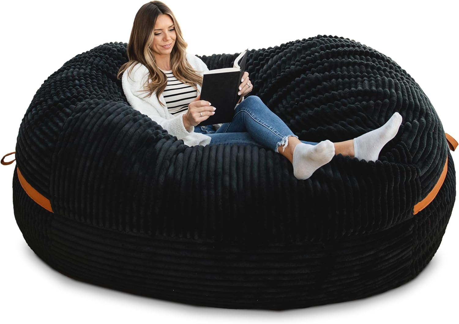 Joe Fuf XXL Foam Filled Bean Bag Chair with Removable Cover, Black ...