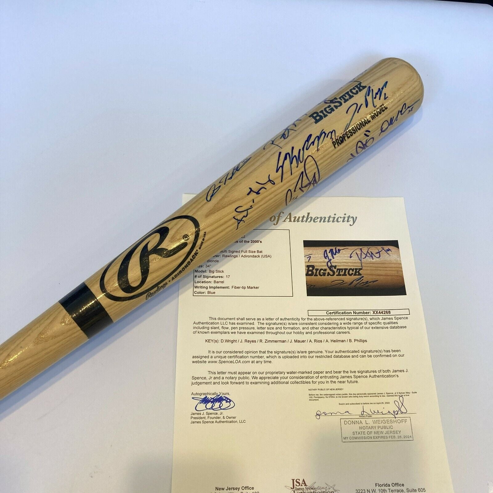 Joe Mauer David Wright 2000's Rookie Top Prospects Signed Bat JSA COA ...