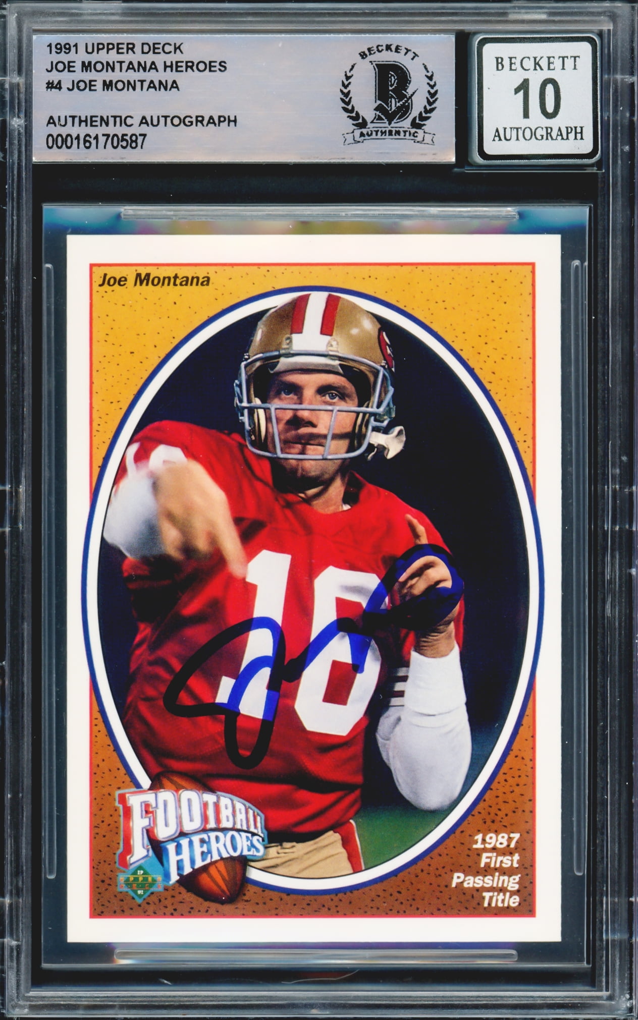Joe Montana Autographed 1991 Upper Deck Heroes Card #4 San Francisco ...