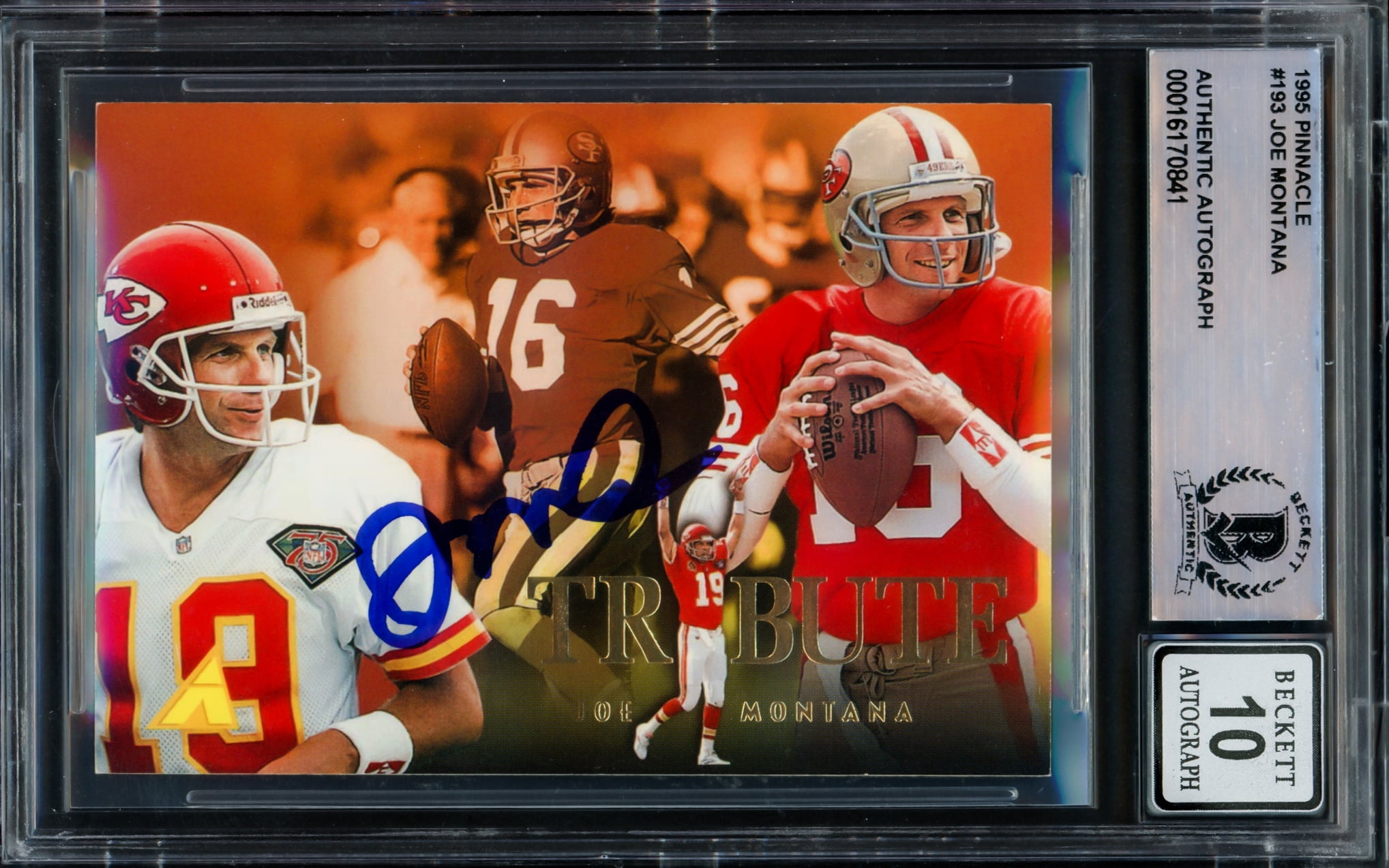 Joe Montana Autographed 1995 Pinnacle Card #193 San Francisco 49ers ...