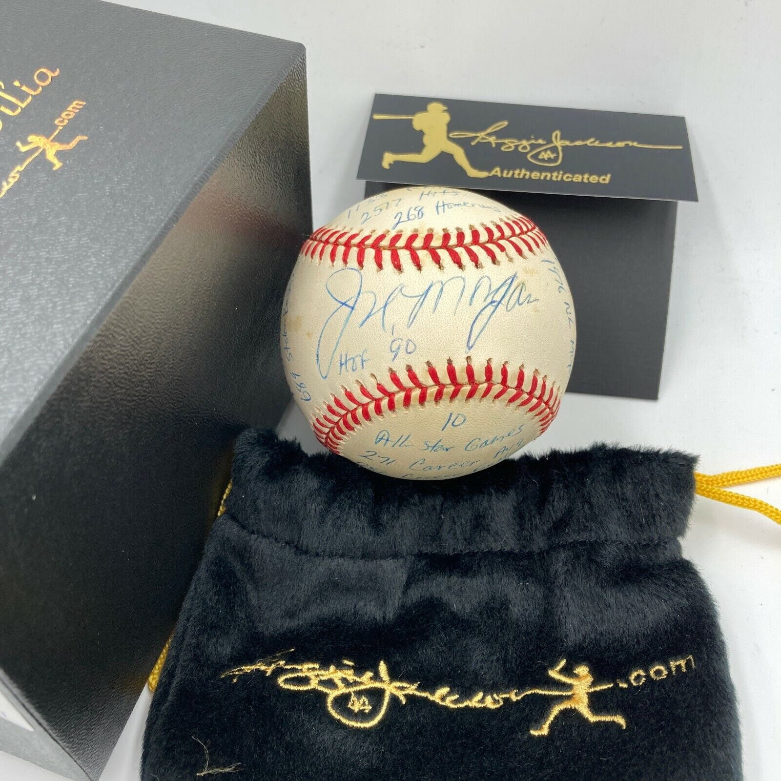 Joe Morgan Signed Heavily Inscribed Career STAT Baseball Reggie Jackson ...
