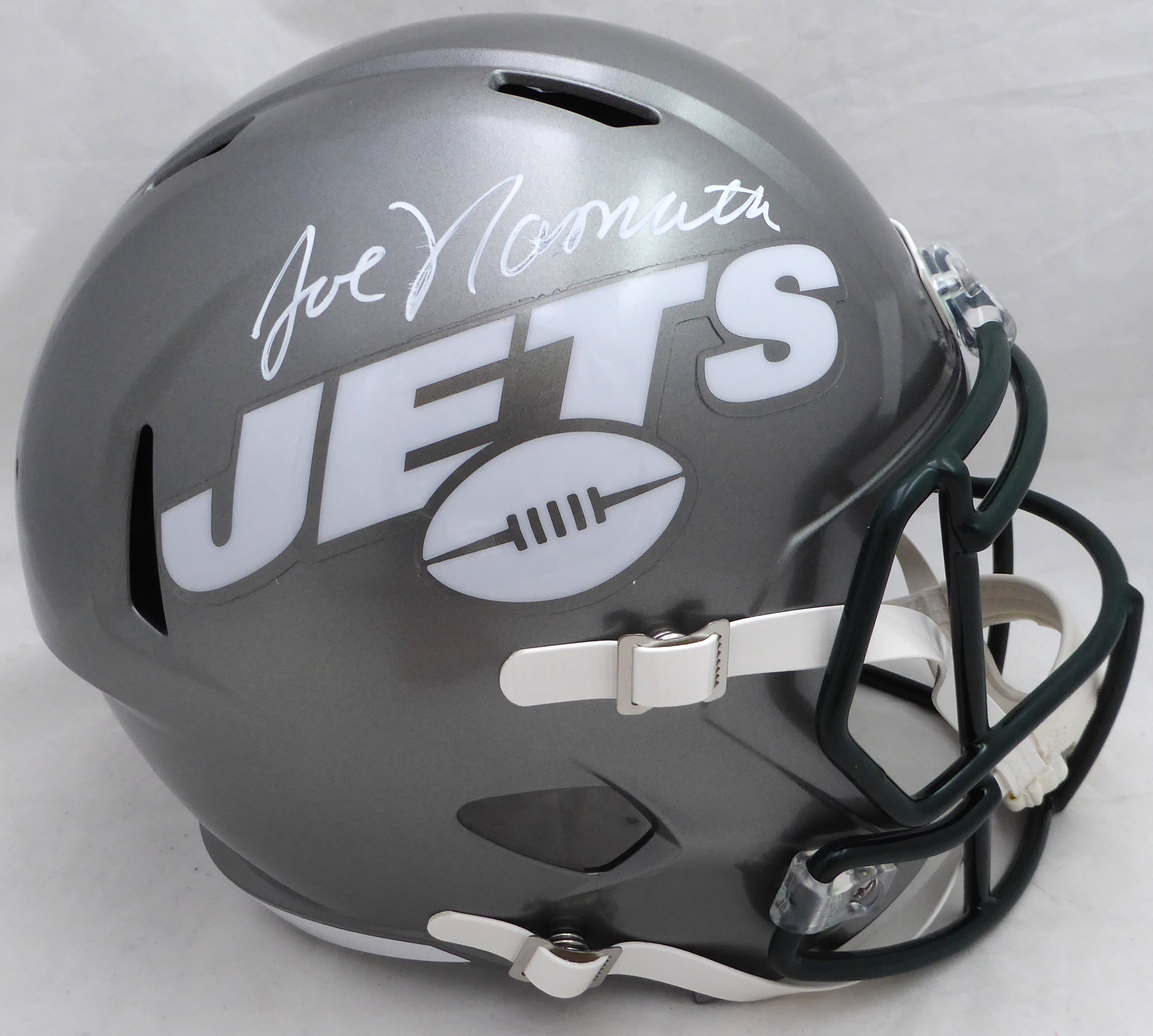 Joe Namath Autographed New York Jets Full Size Flash Speed Replica Helmet (Smudge) Beckett BAS ...
