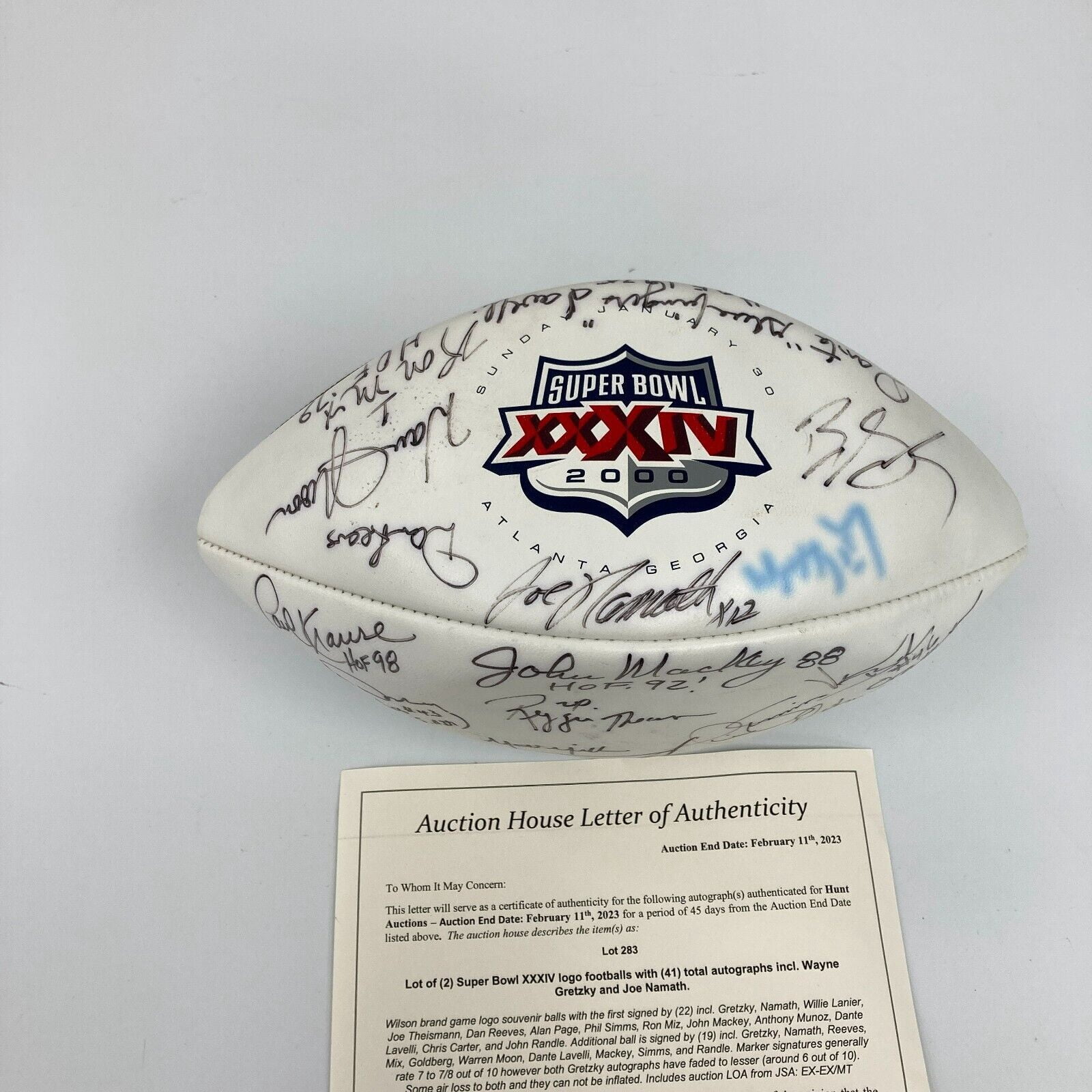 Joe Namath Wayne Gretzky Super Bowl XXXIV Multi Signed Football JSA COA ...