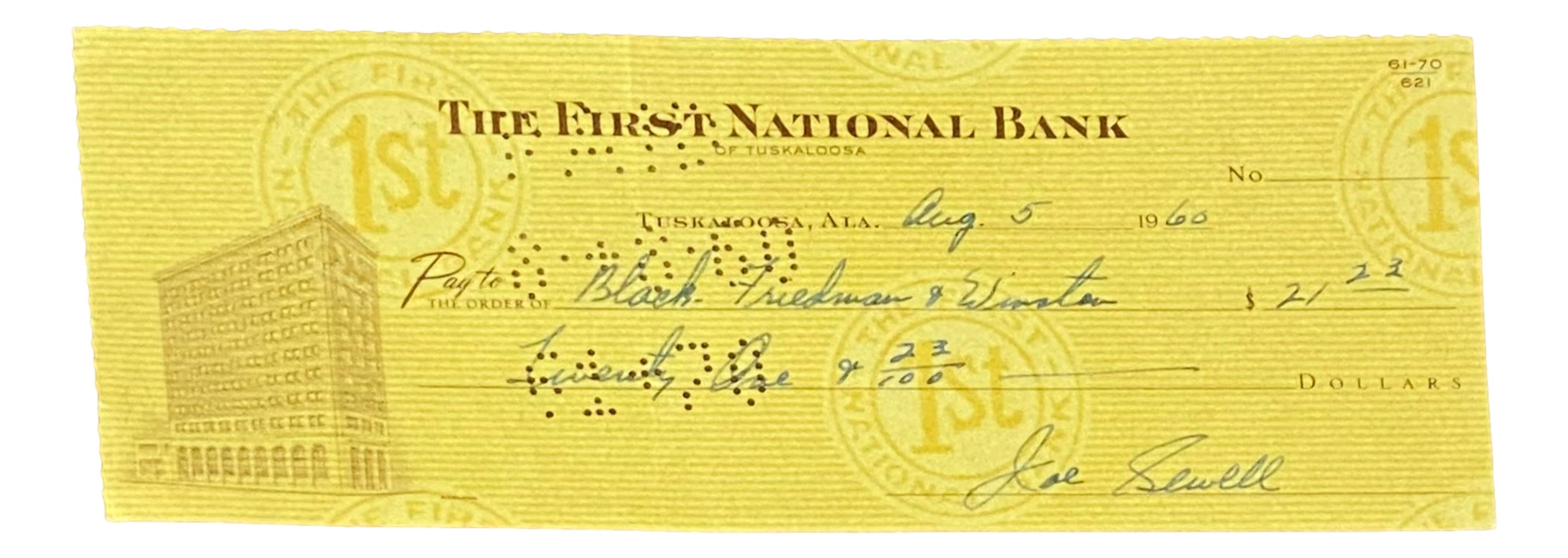 Joe Sewell Cleveland Signed August 5 1960 Bank Check BAS - Walmart.com