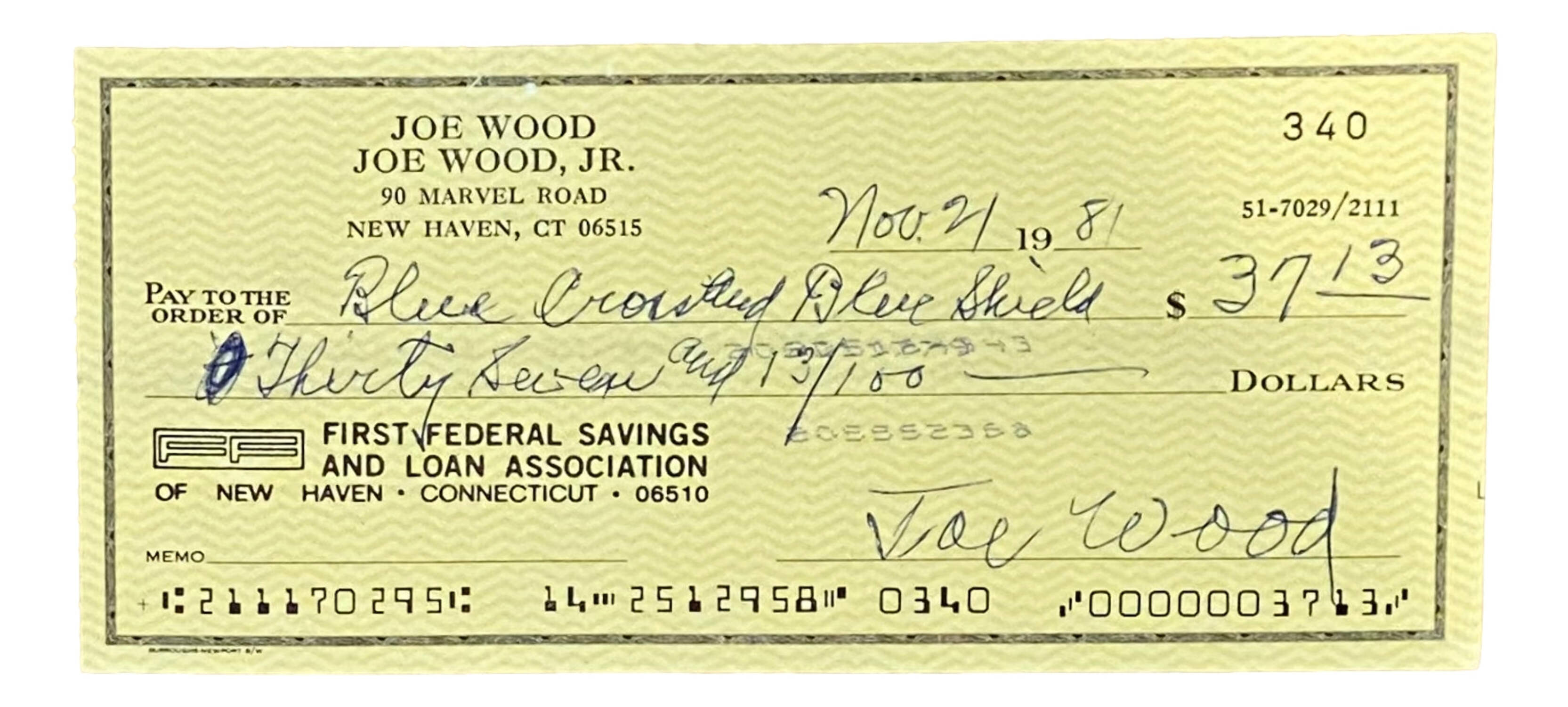 Joe Wood Cleveland Signed Bank Check #340 BAS - Walmart.com