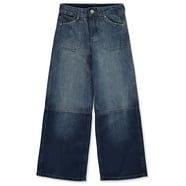 KIDSCOOL SPACE Little Girls' Cargo Jeans with Flap Pocket, Wide Leg and ...