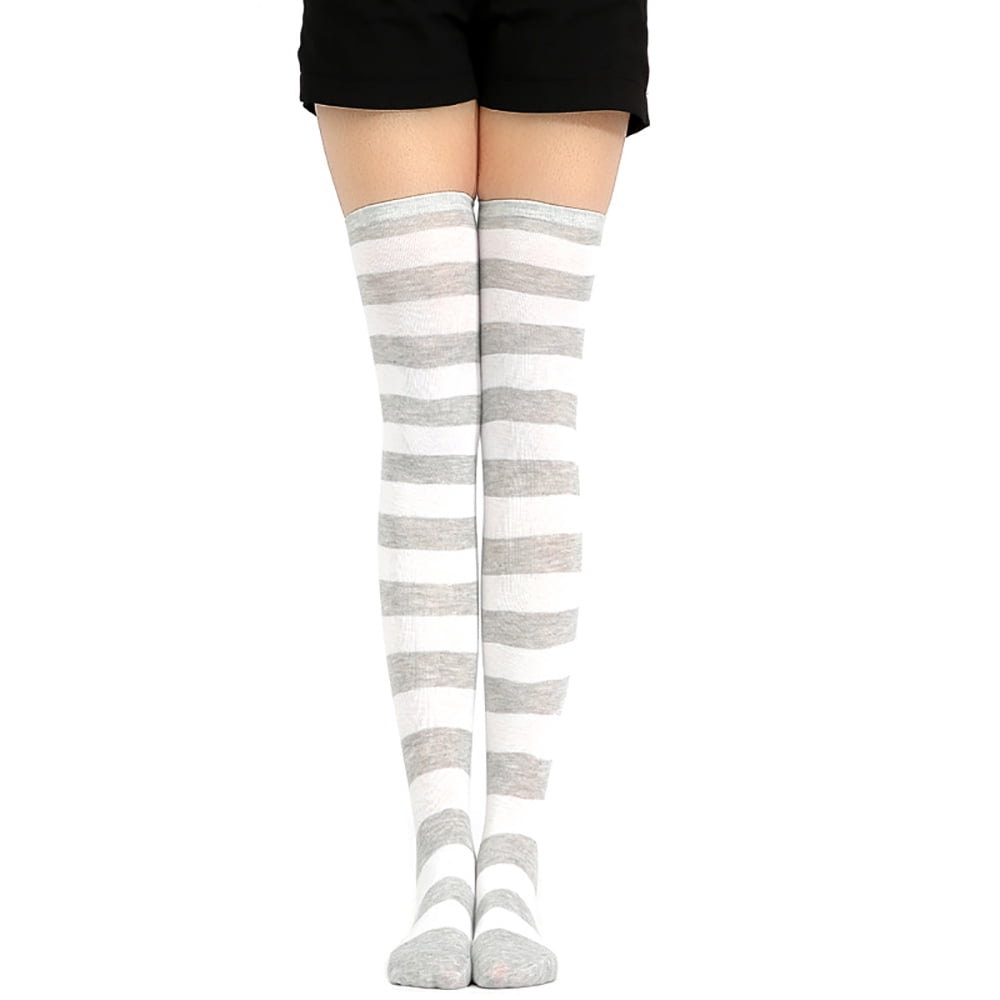 Joefnel Extra Long Cotton Stripe Thigh High Socks Over the Knee High ...