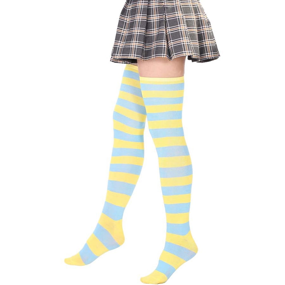 Joefnel Extra Long Cotton Stripe Thigh High Socks Over the Knee High ...