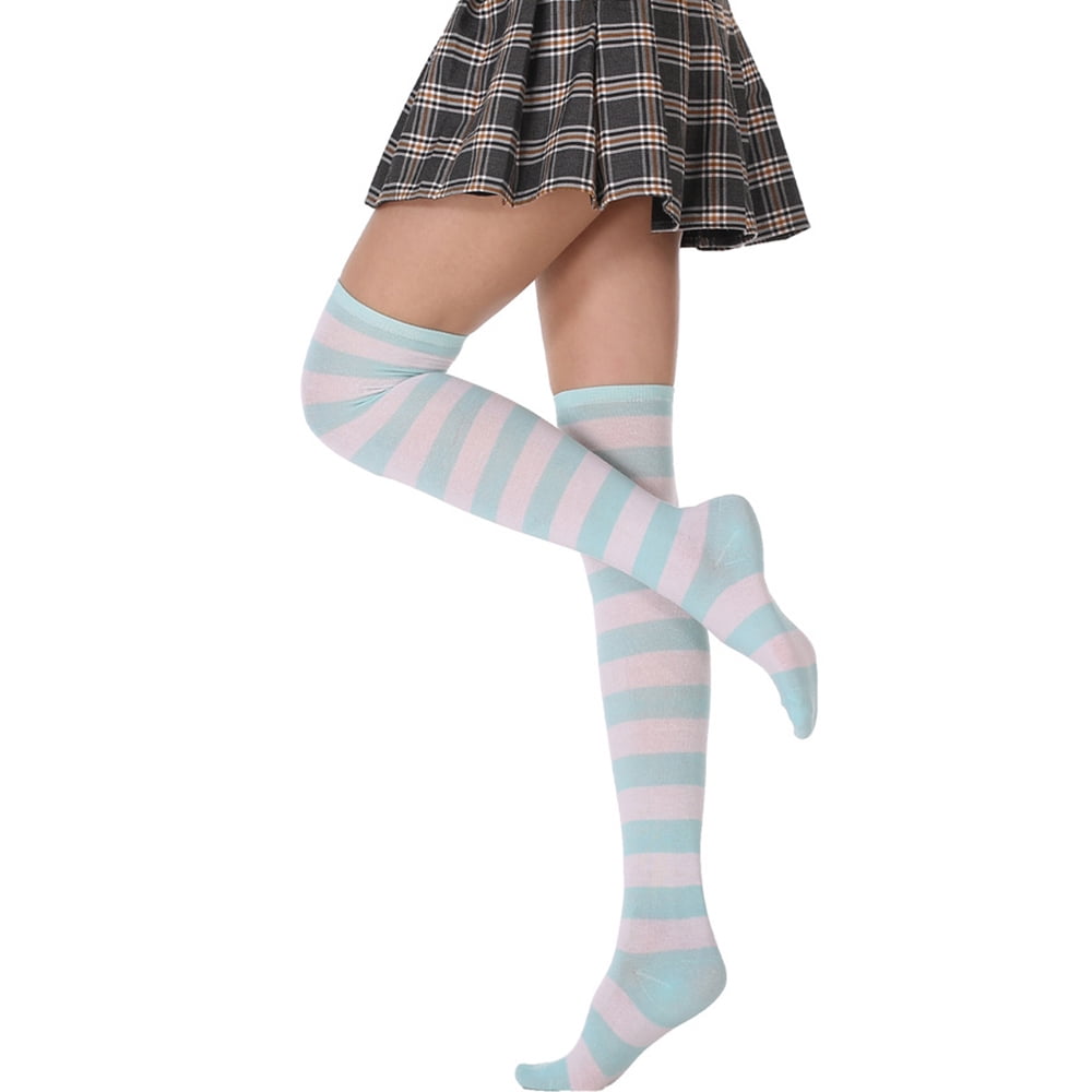 Joefnel Extra Long Cotton Stripe Thigh High Socks Over the Knee High ...