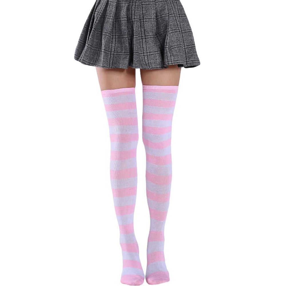 Joefnel Extra Long Cotton Stripe Thigh High Socks Over the Knee High ...
