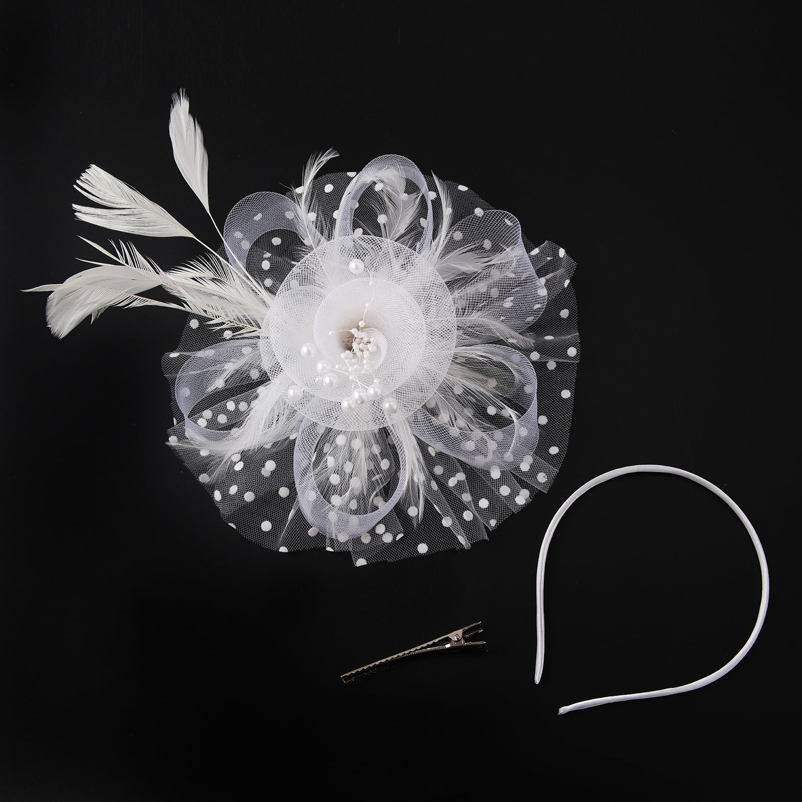 Joefnel Hat Flower Mesh Ribbons Feathers on a Headband and a Clip Tea ...