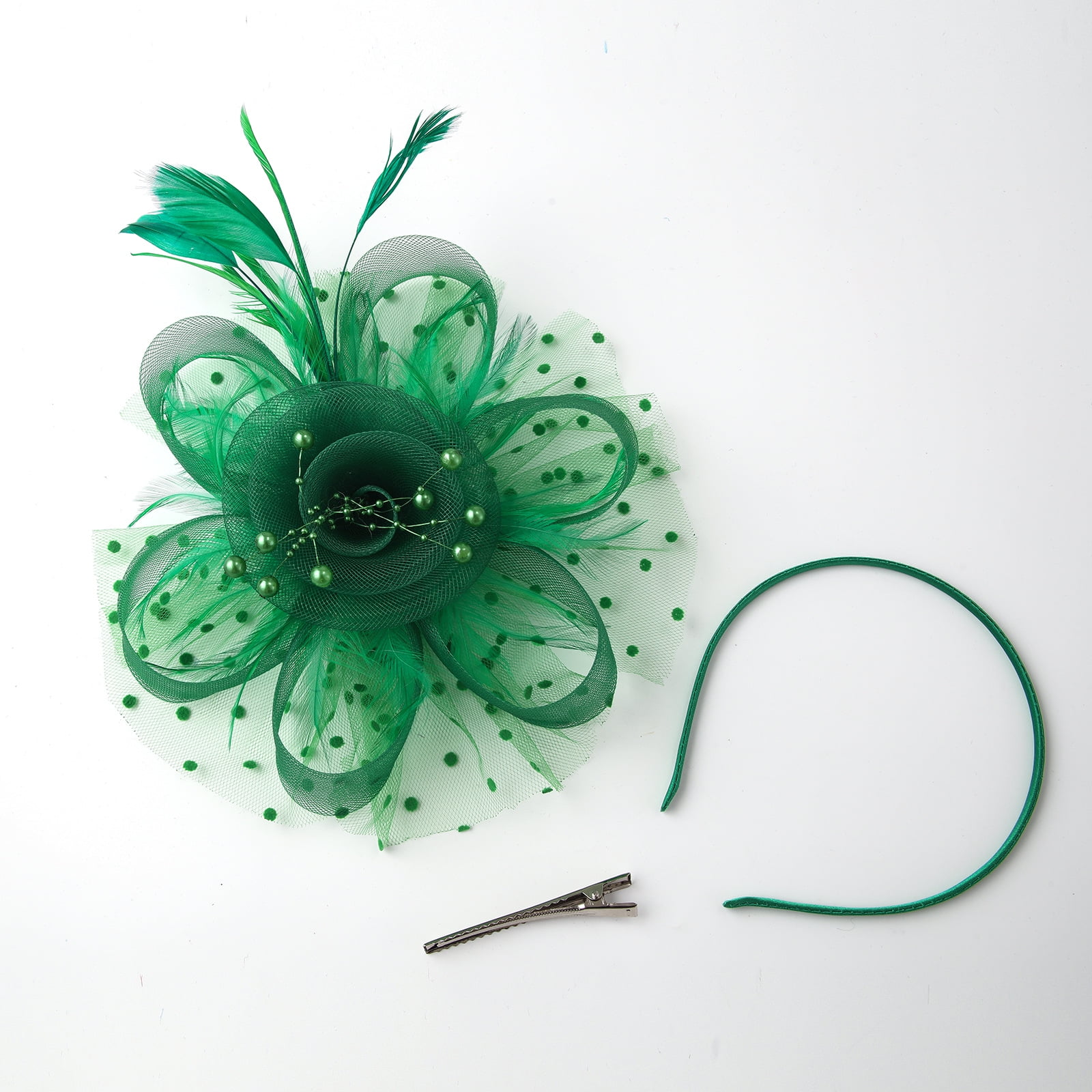 Joefnel Hat Flower Mesh Ribbons Feathers on a Headband and a Clip Tea ...