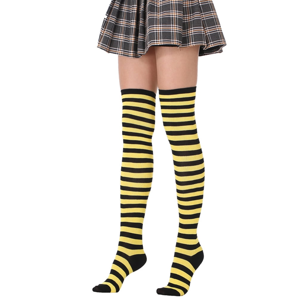 Joefnel Women's Extra Long Striped Socks Over Knee High Opaque ...