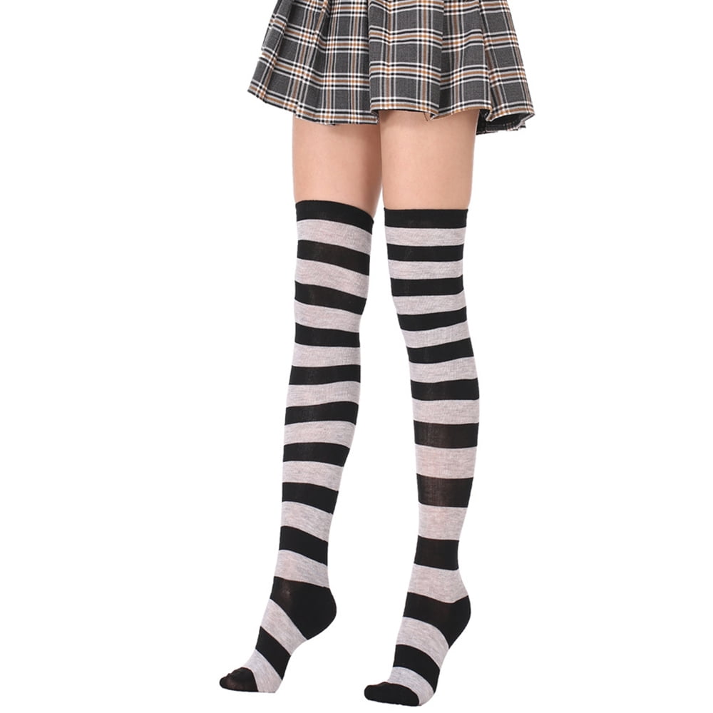 Joefnel Women's Extra Long Striped Socks Over Knee High Opaque ...