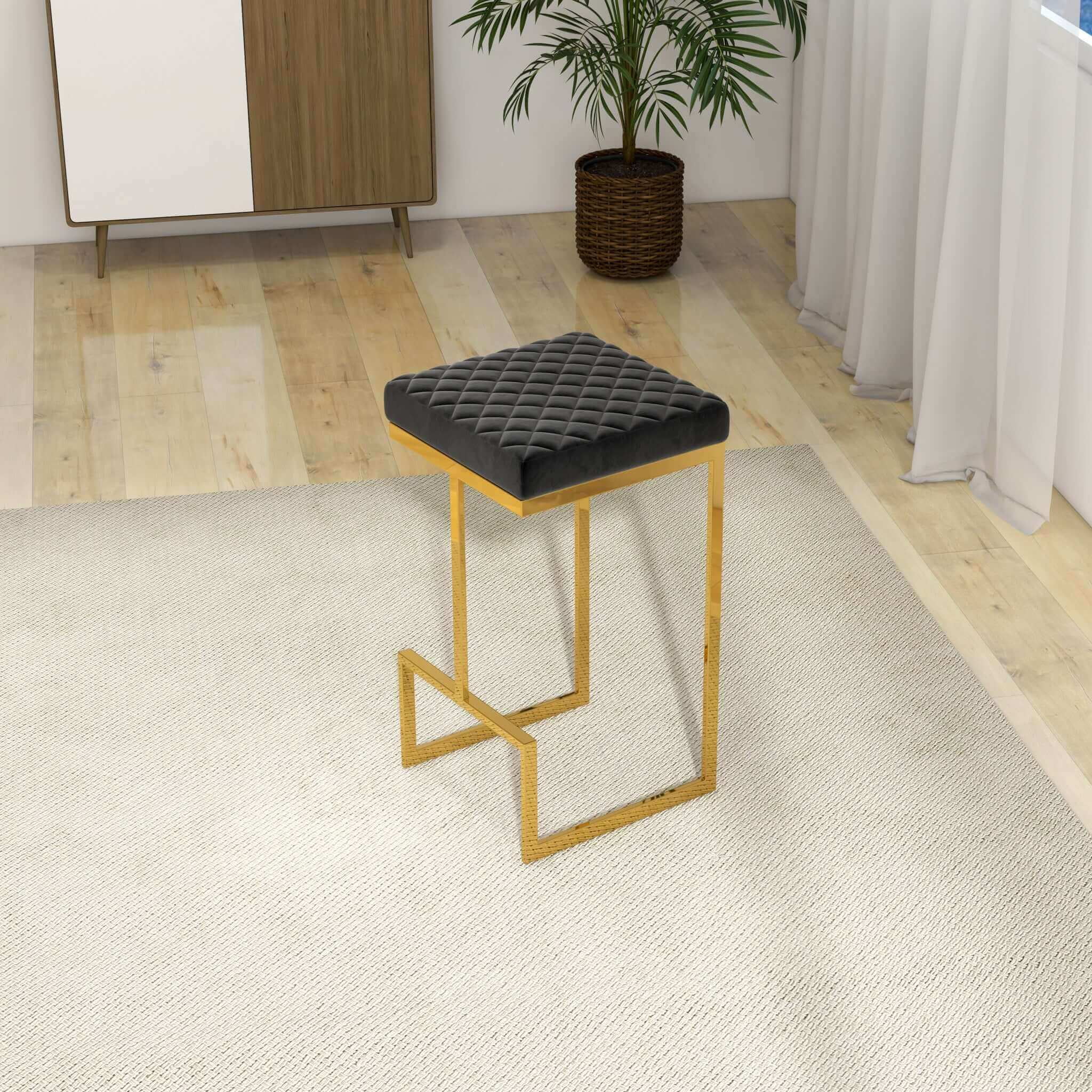 Joel Mid Century Modern Luxury Upholstered Stool Black,Gold Bar Stools ...