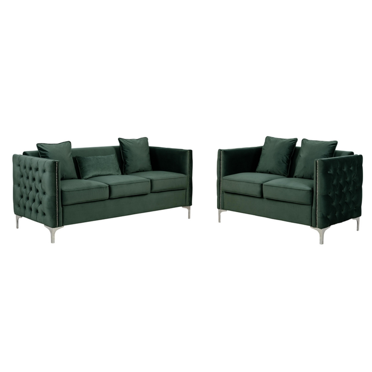 Joel Modern 2 Piece Sofa and Loveseat Living Room Set, Tufted Green ...