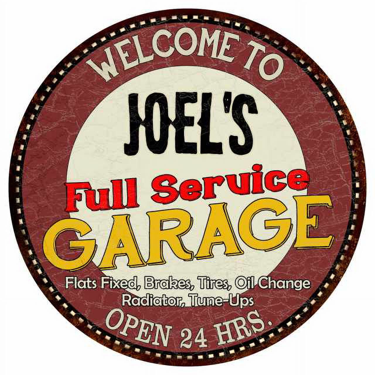 Joel's Full Service Garage 12" Round Metal Sign Man Cave Décor ...