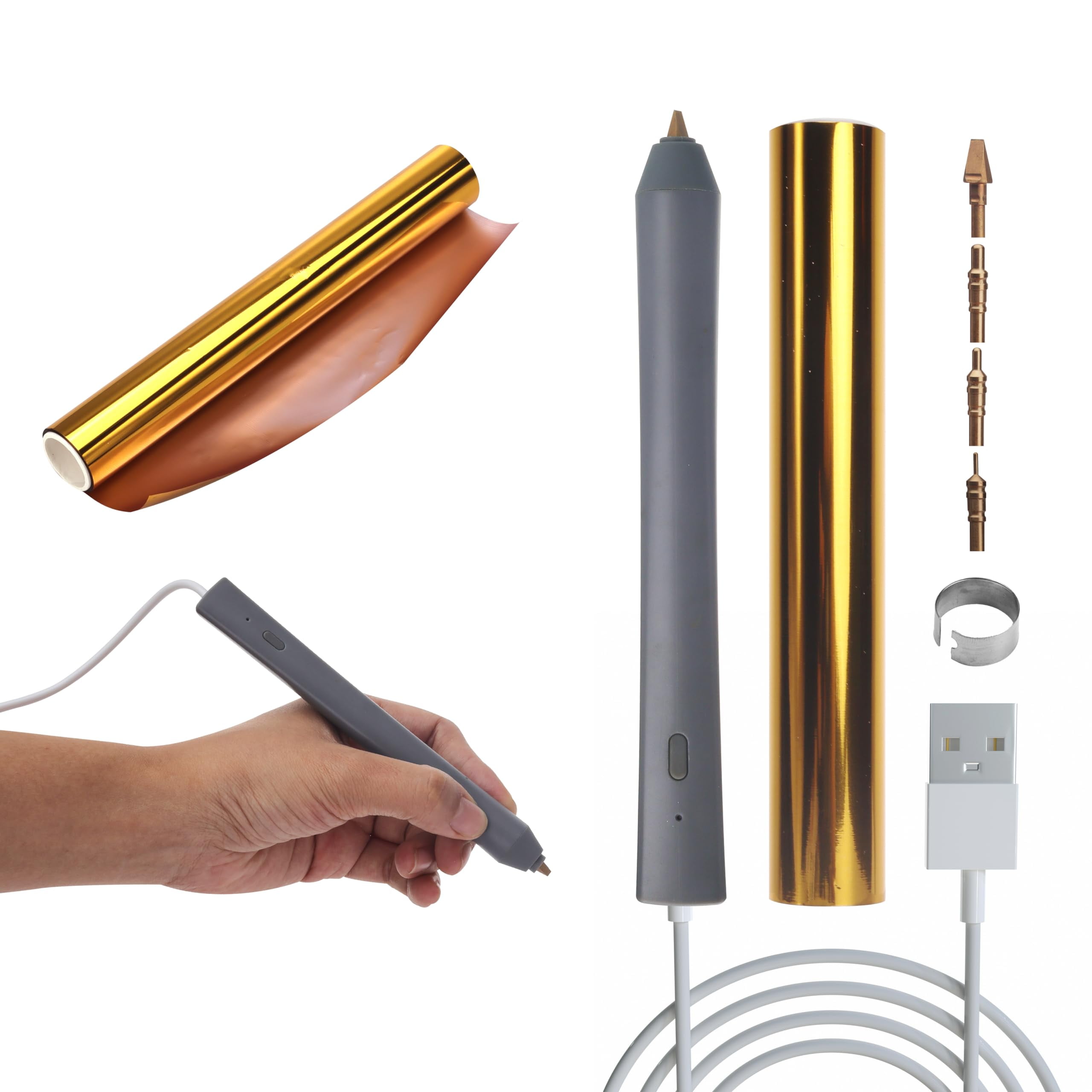 Joelver Maker Hot Foiling Pen with 4 Size Tips &1pc Gold Heat Activated ...