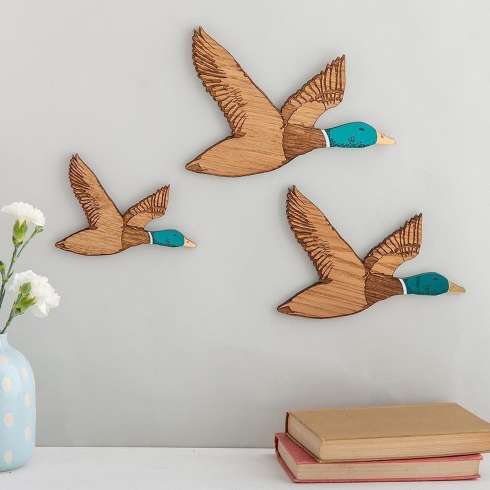 Joernso 1/3Pcs Wooden Mallard Duck Wall Decoration Home Office Living ...