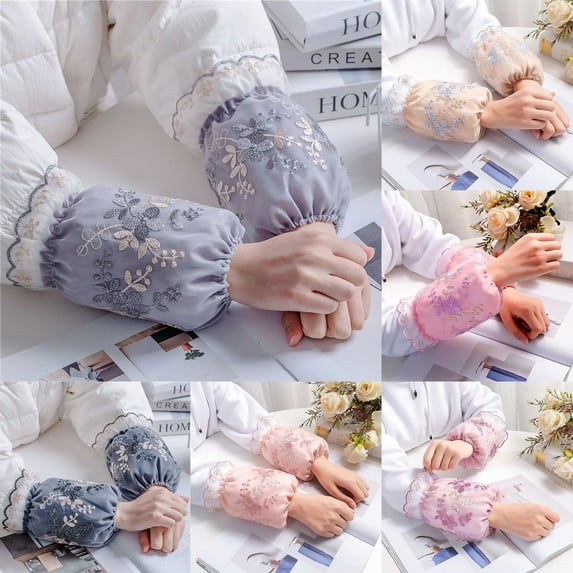 Joernso 1 Pair Oil Resistant Kitchen Arm Sleeves Covers with Lace Net ...