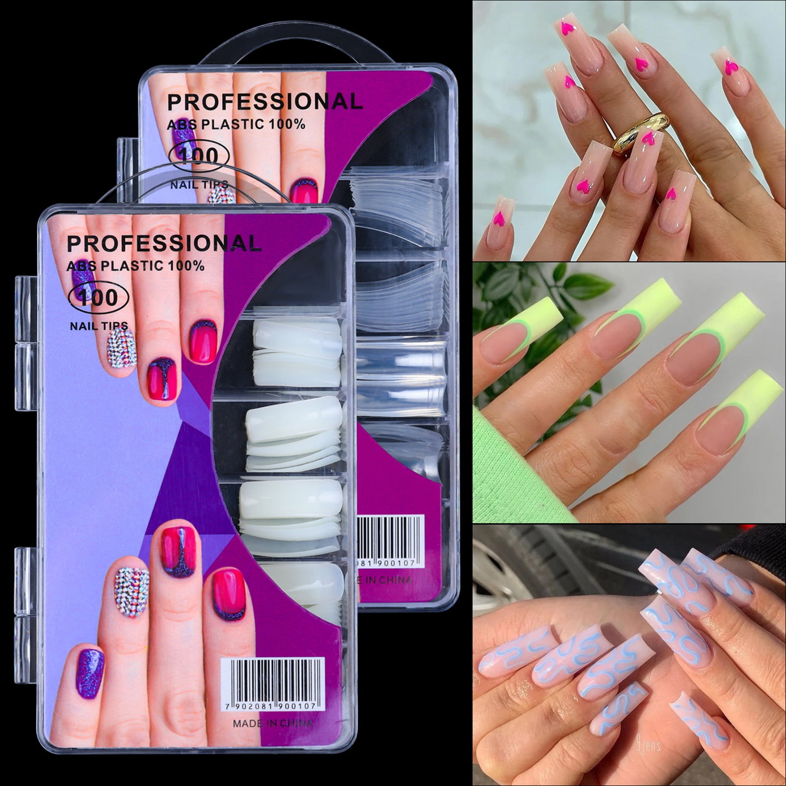 Joernso 100Pcs/Set Nail Tip Seamless Extending Fingernail Transparent ...