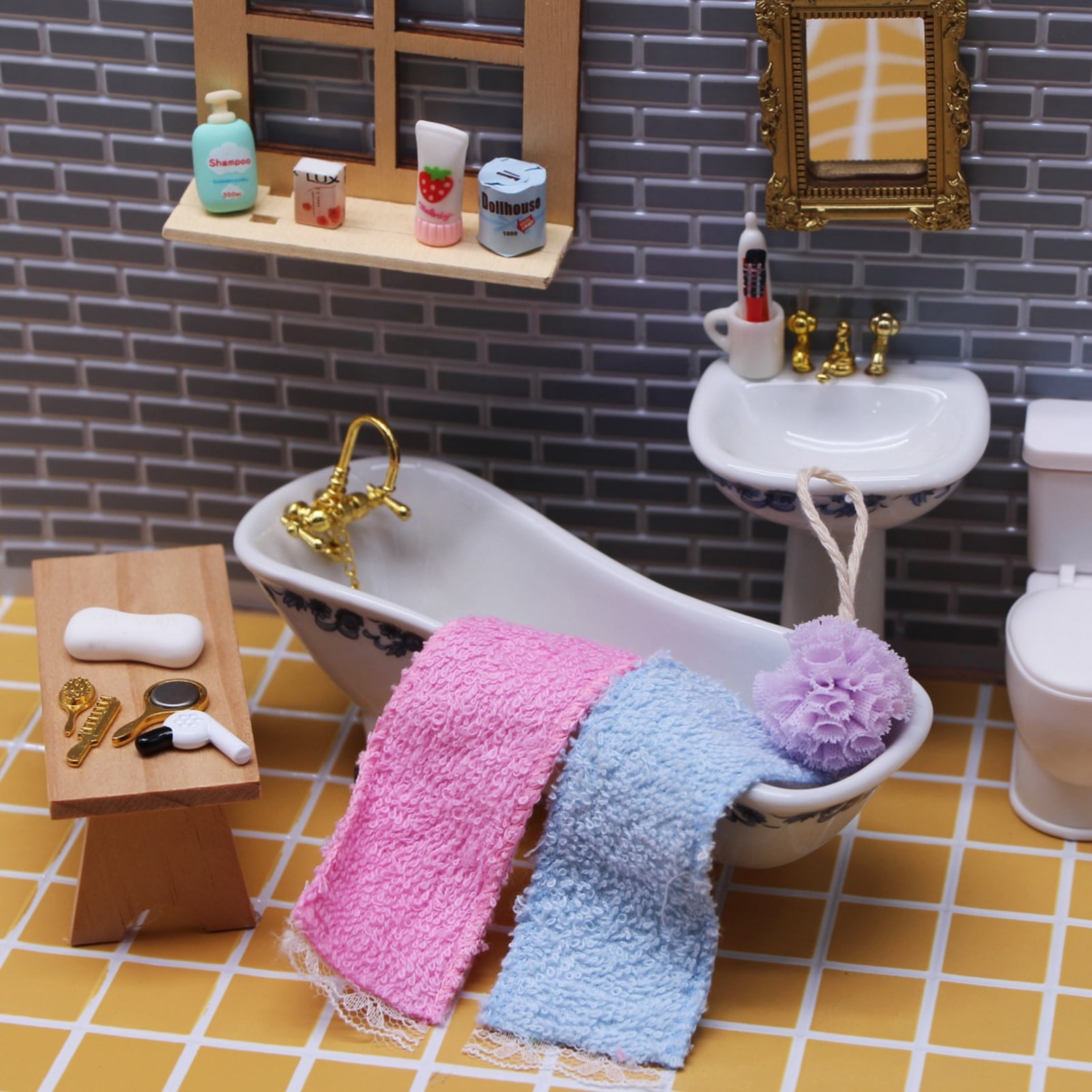 Joernso 15-Piece Mini Bathroom Accessories Set Dollhouse Miniature ...