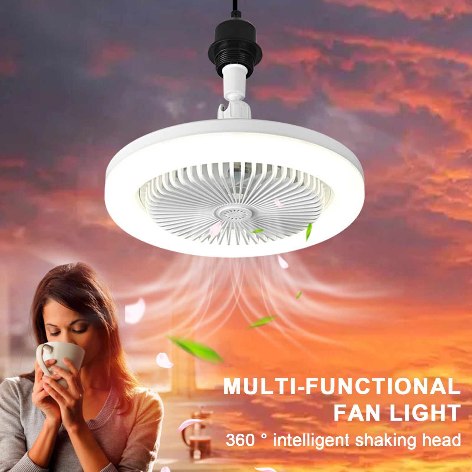Joernso 2-in-1 Ceiling Fan with LED Light Remote Control 3 Speed ...