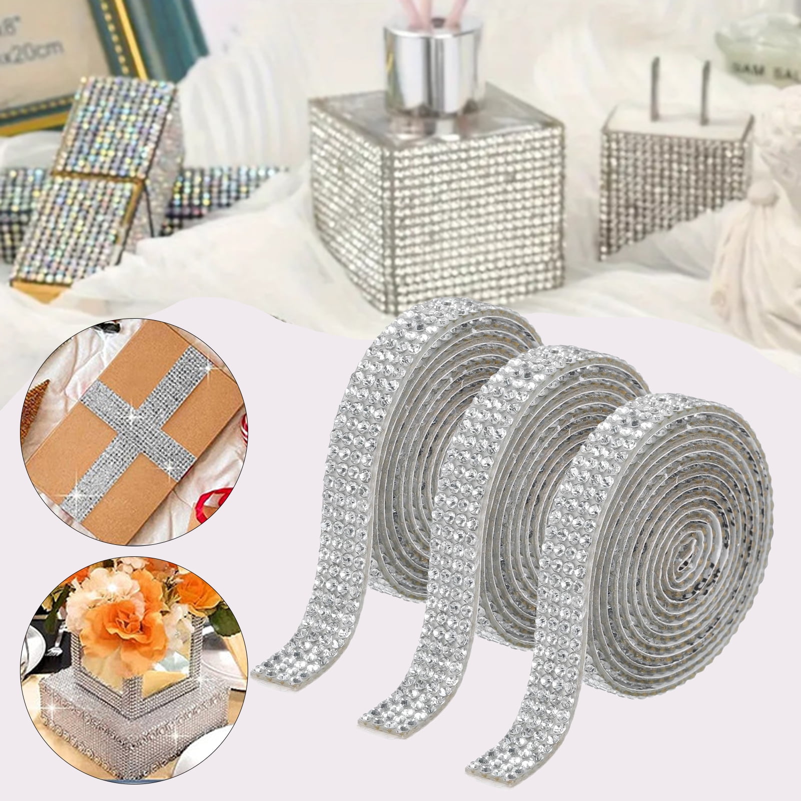 Joernso 3 Rolls Rhinestone Ribbon Self Adhesive Faux Crystal Strips ...