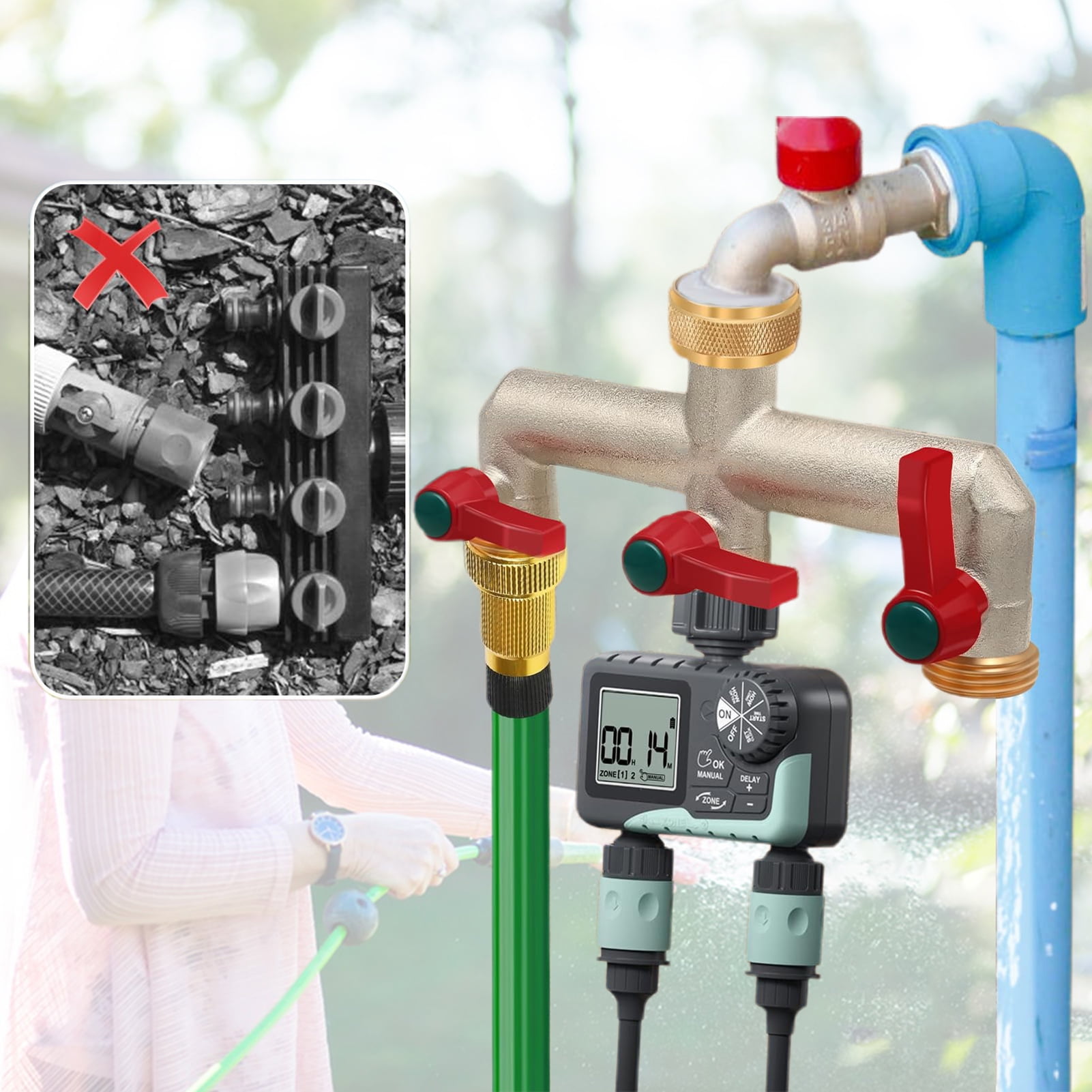 Joernso 3 Way Garden Hose Splitter Nickel Plated Brass Faucet Manifold ...