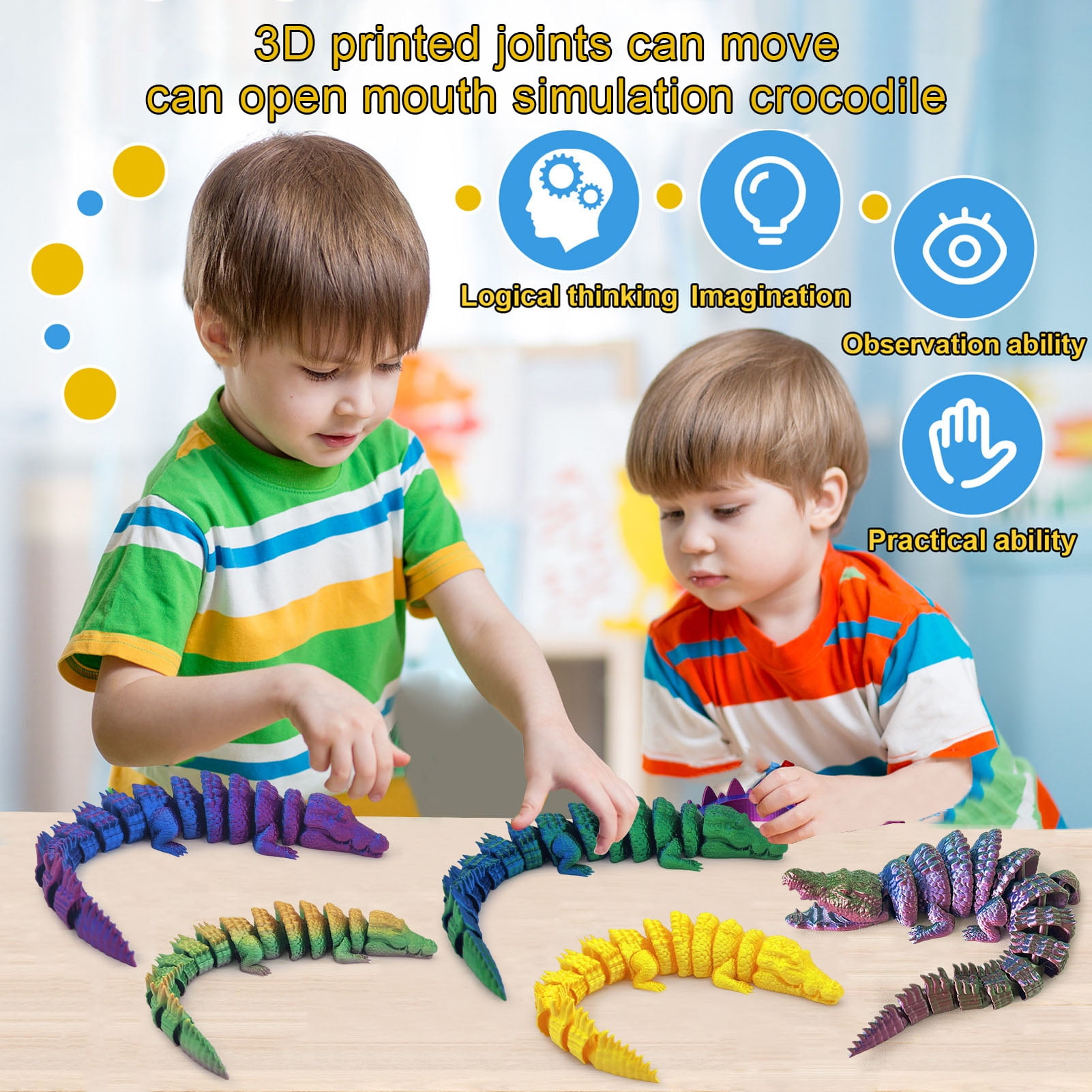 Joernso 3D Printed Crocodile Toy Articulated Crocodile Ornament with Moveable Joints Anxiety ...