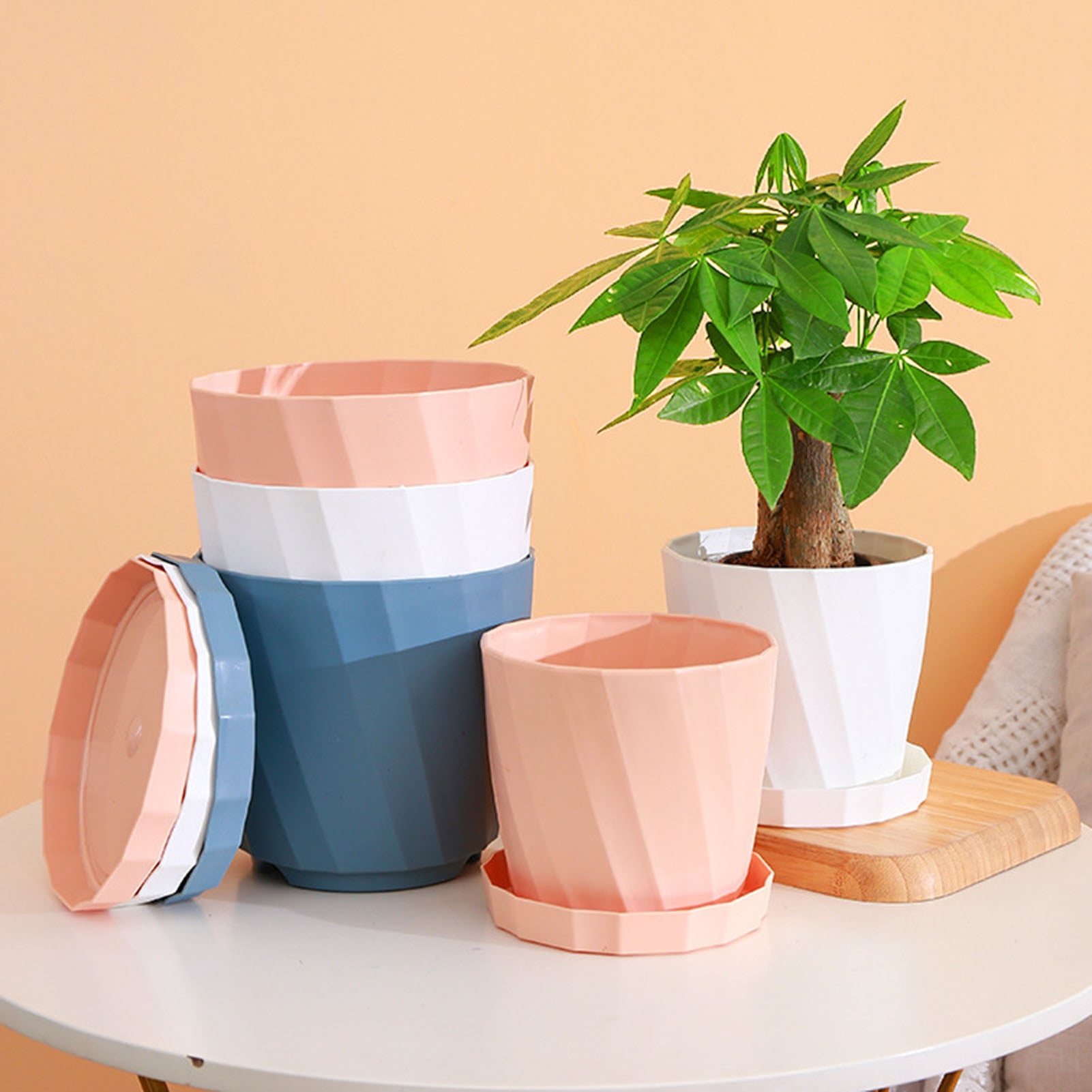 Joernso 3Pcs Colorful Plastic Plant Pots with Drainage Hole Removable ...