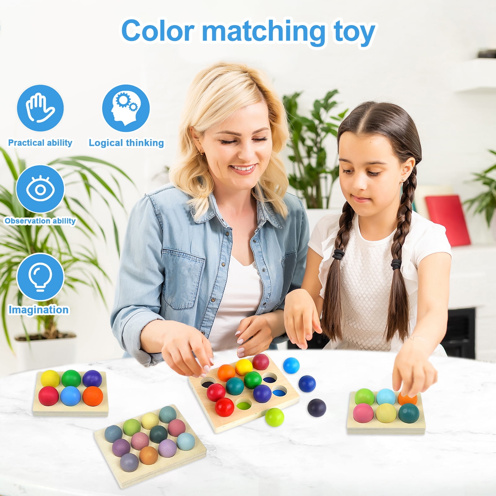 Joernso 6/12Pcs Rainbow Ball Matching Game Logic Thinking Training Fine Motor Skills Color Ball ...