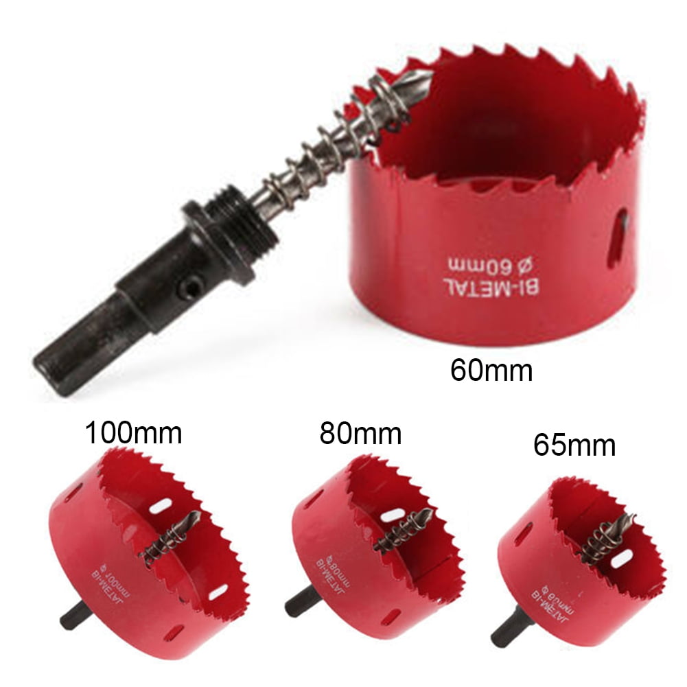 Joernso 60/65/80/100mm Red Metal Wood Hole Saws Drill Bit Plastic Iron ...
