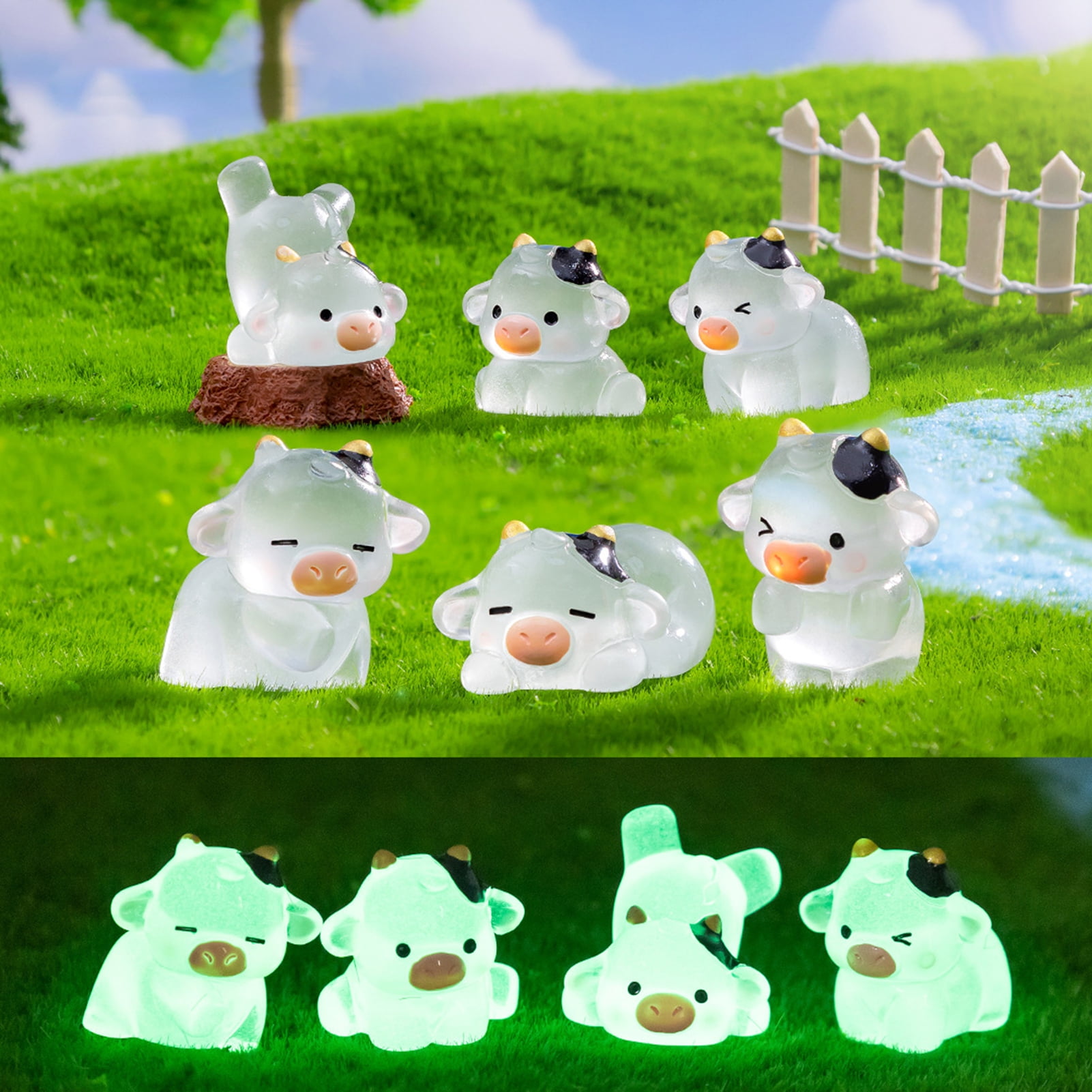 Joernso 6Pcs Mini Dairy Cow Figurine Glow-in-the-dark Resin Cattle ...