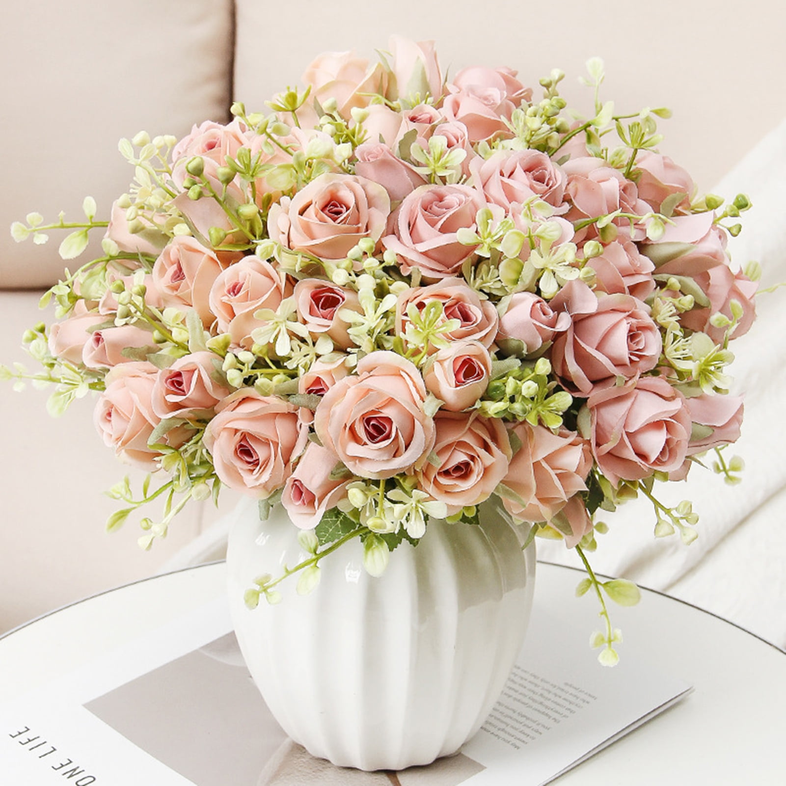 Joernso Artificial Rose Flower with Stem Realistic Home Office Table ...