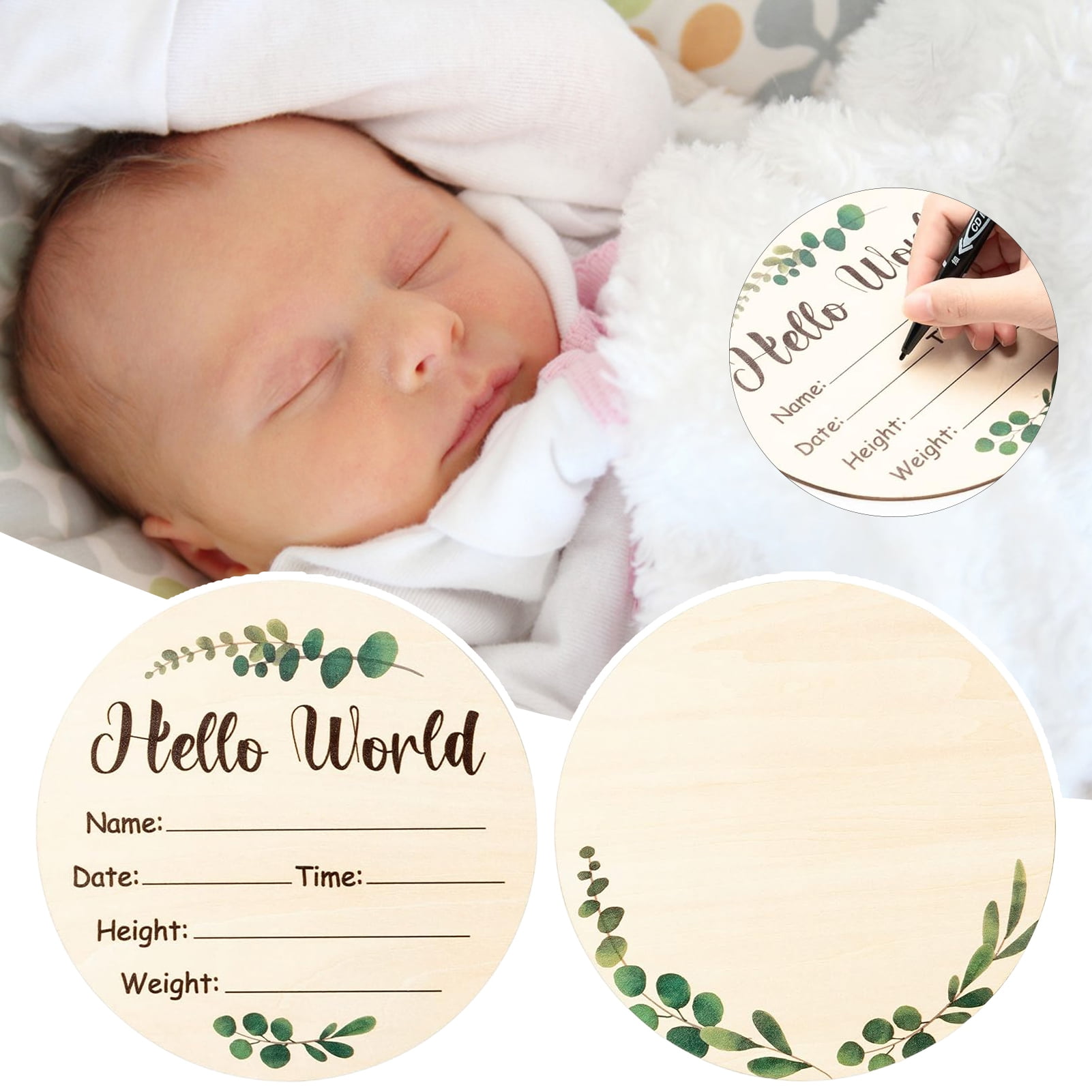 Joernso Baby Birth Announcement Sign with Marker Pen Wooden Baby Birth ...