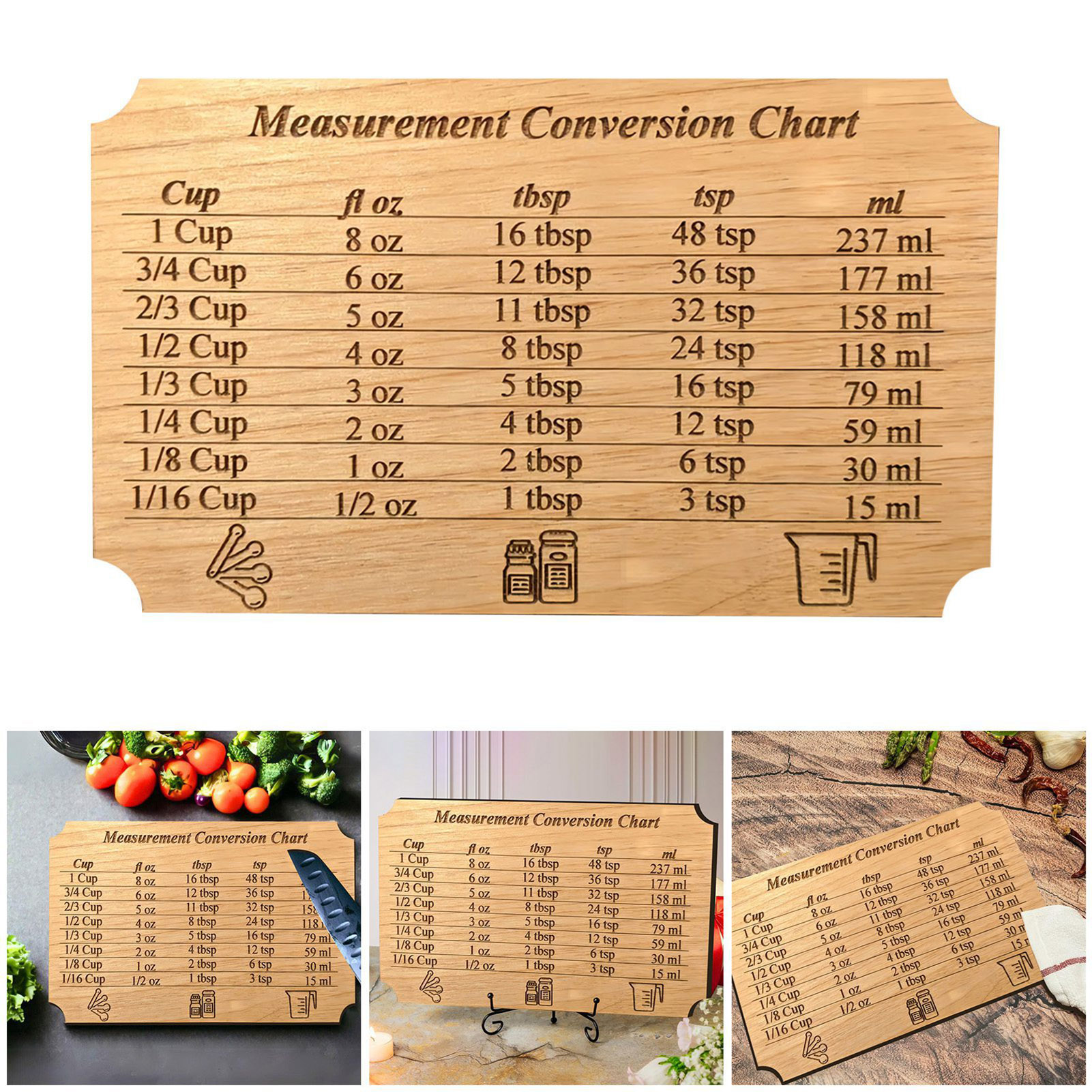 Joernso Baking Measurement Conversion Board Wooden Cutting Boards for ...