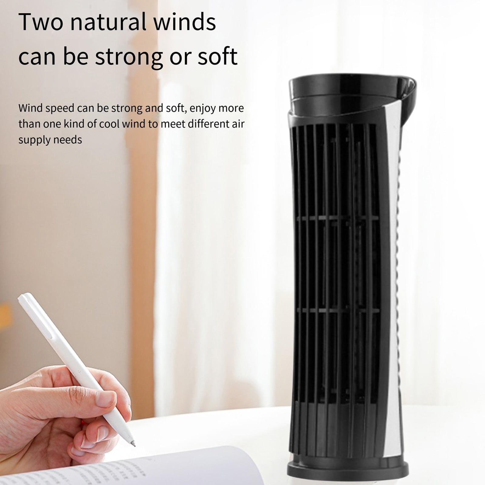 Joernso Bladeless Tower Fan with Lights USB Plug-Play Low Noise Strong ...