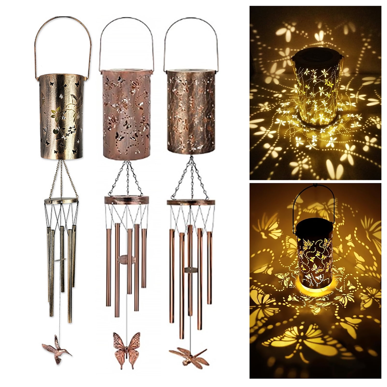 Joernso Butterfly Wind Chimes Solar Light Automatic Charging Waterproof ...