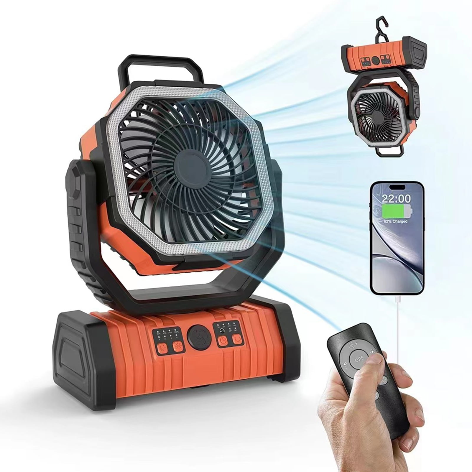 Joernso Camping Fan Rechargeable 20000mAh Battery Operated Portable Fan ...