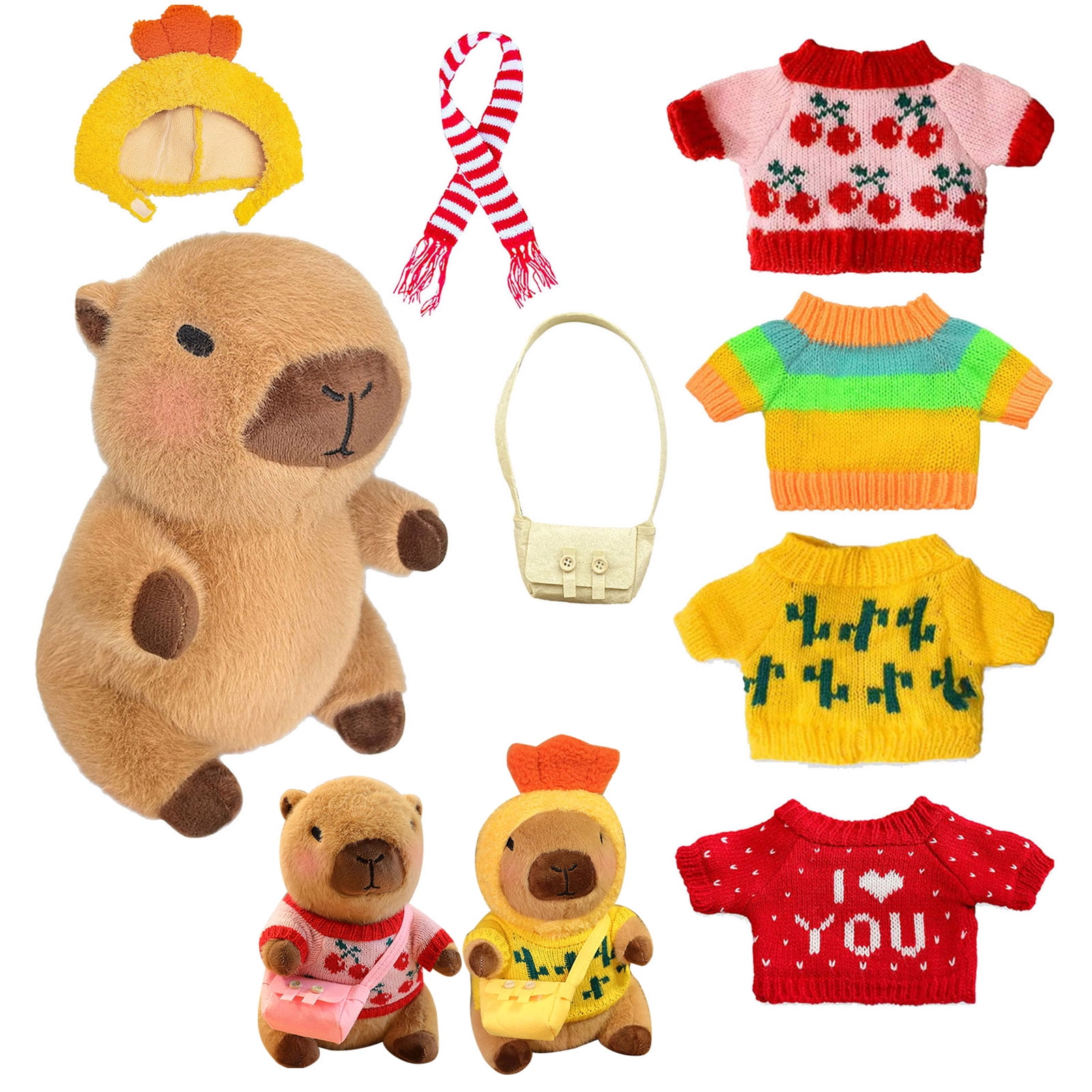 Joernso Capybara Plush Toy with Clothes Accessories Set 9.84" DIY Cute ...