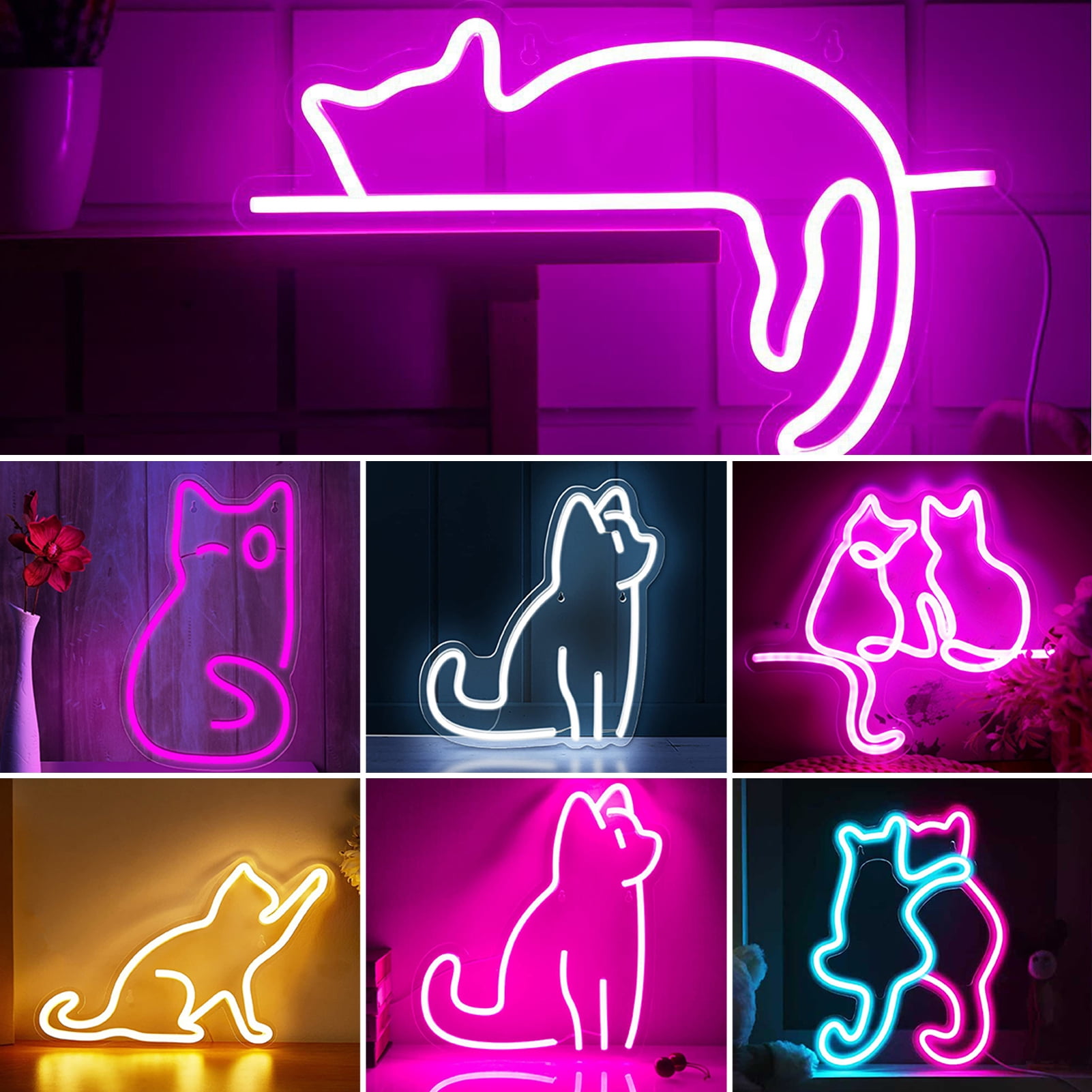 Joernso Cat Neon Sign LED Cat Neon Light Animal Shape Wall Art ...