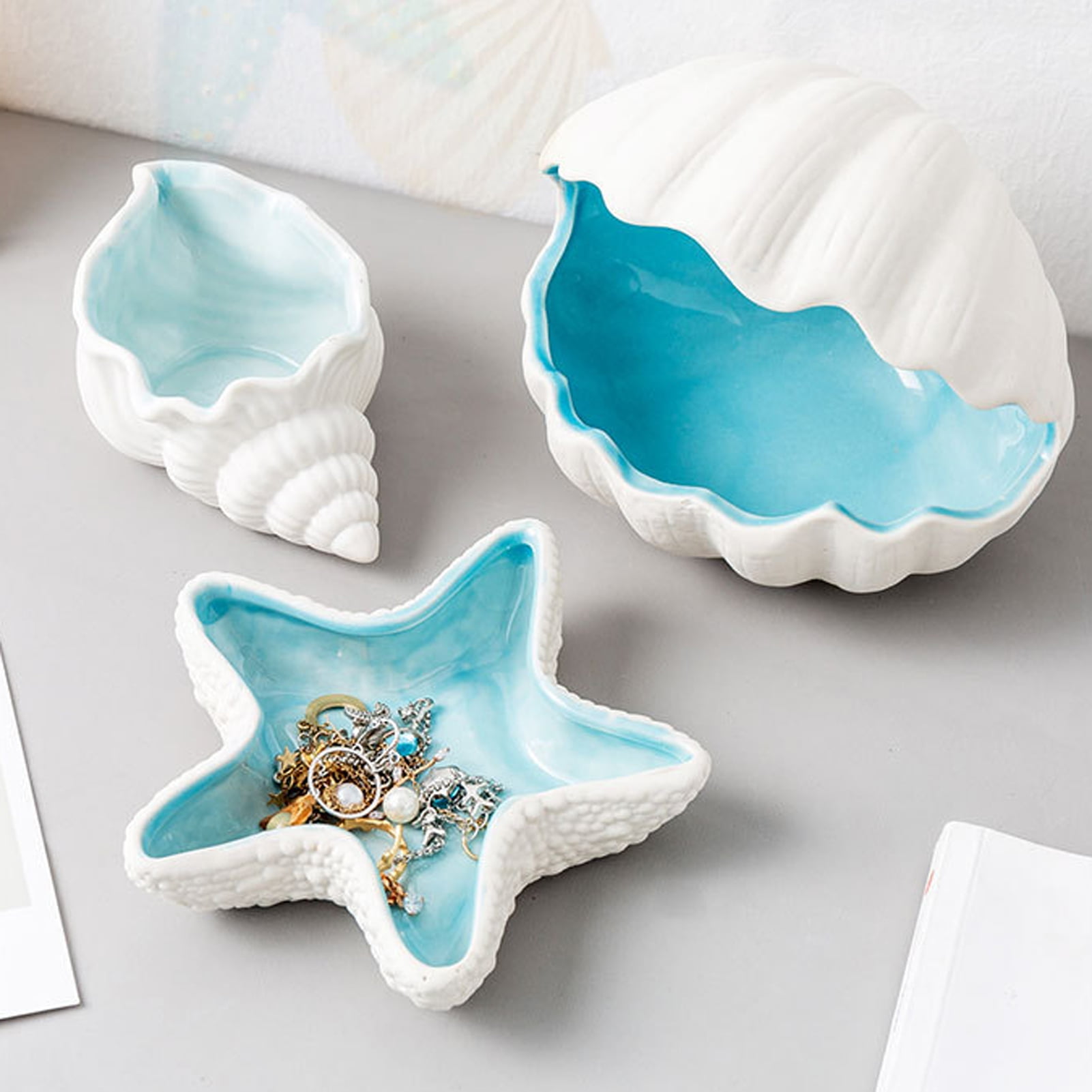 Joernso Ceramic Storage Shell Shape Multi-color Starfish Decorative ...