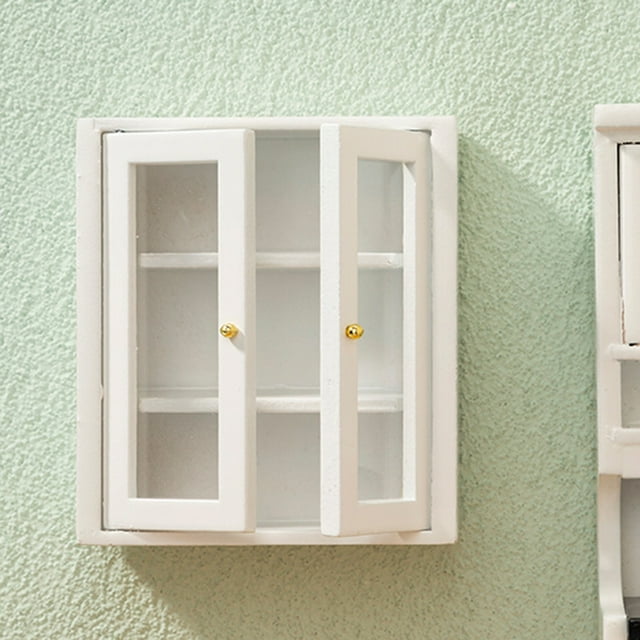Joernso Dollhouse Wall Cabinet Realistic Clear Glass Door Mini 1/12 ...