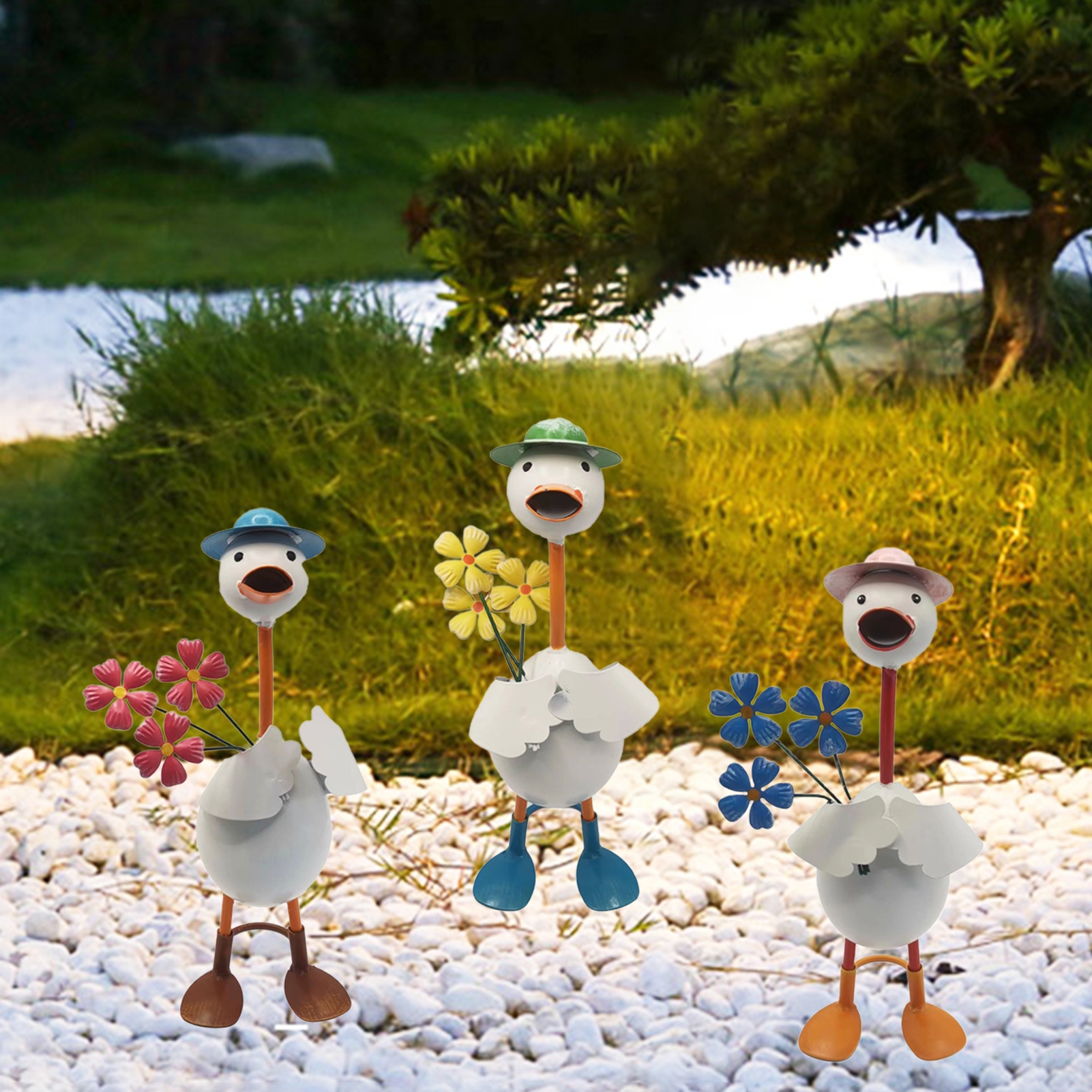Joernso Duck Statue with Flower Decoration UV-Resistant Non-Fading ...